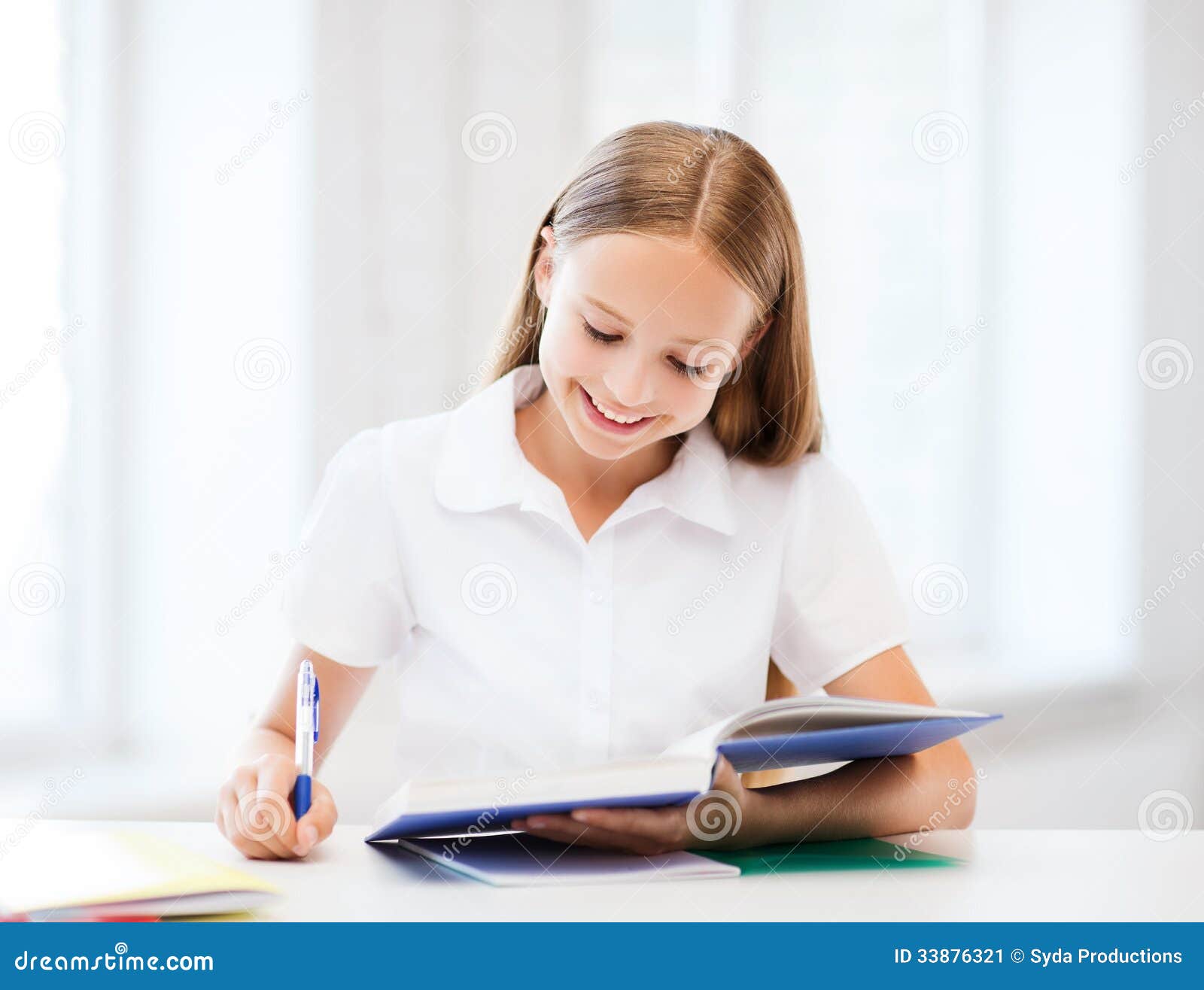 Student Girl Studying at School Stock Image - Image of desk, happy ...