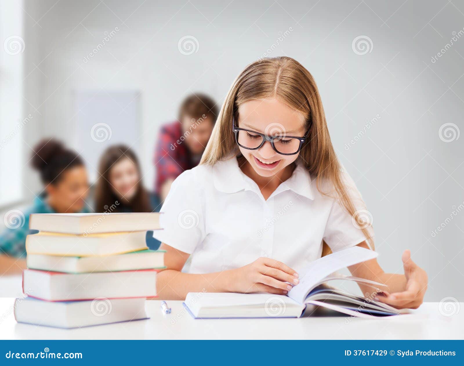 Student Girl Studying at School Stock Image - Image of lesson, homework ...