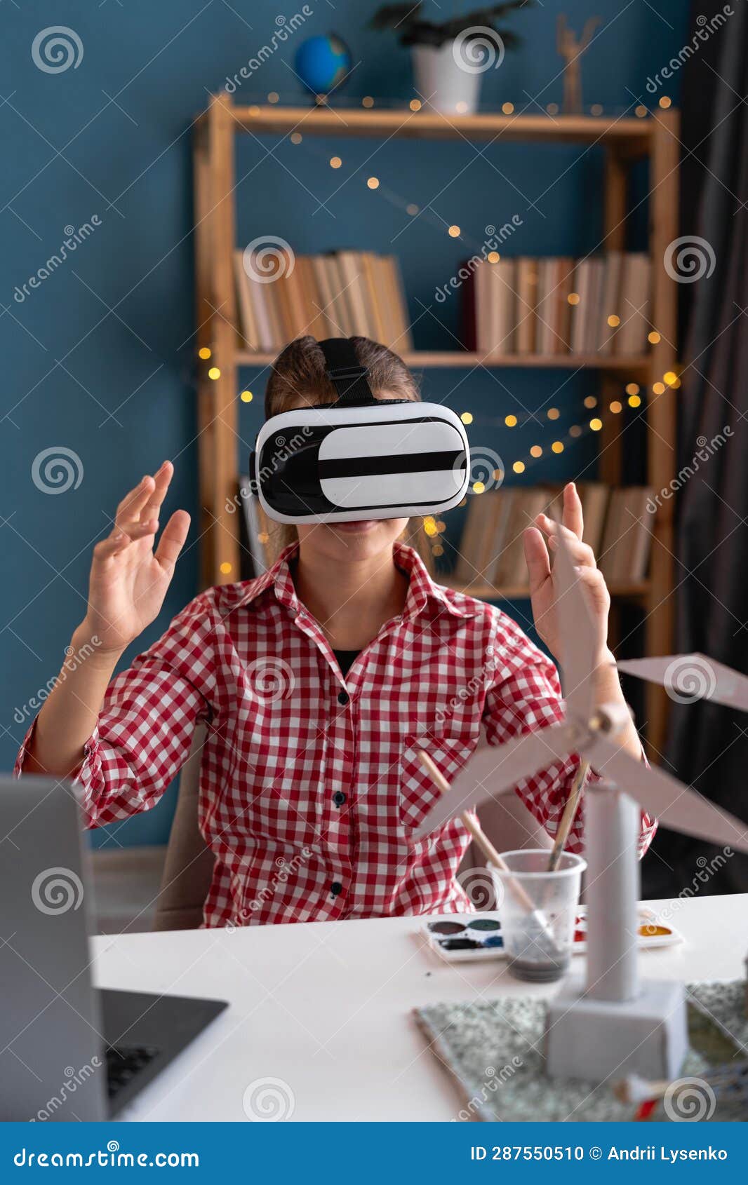 Student Girl Using Augmented Reality Application in Virtual Reality ...