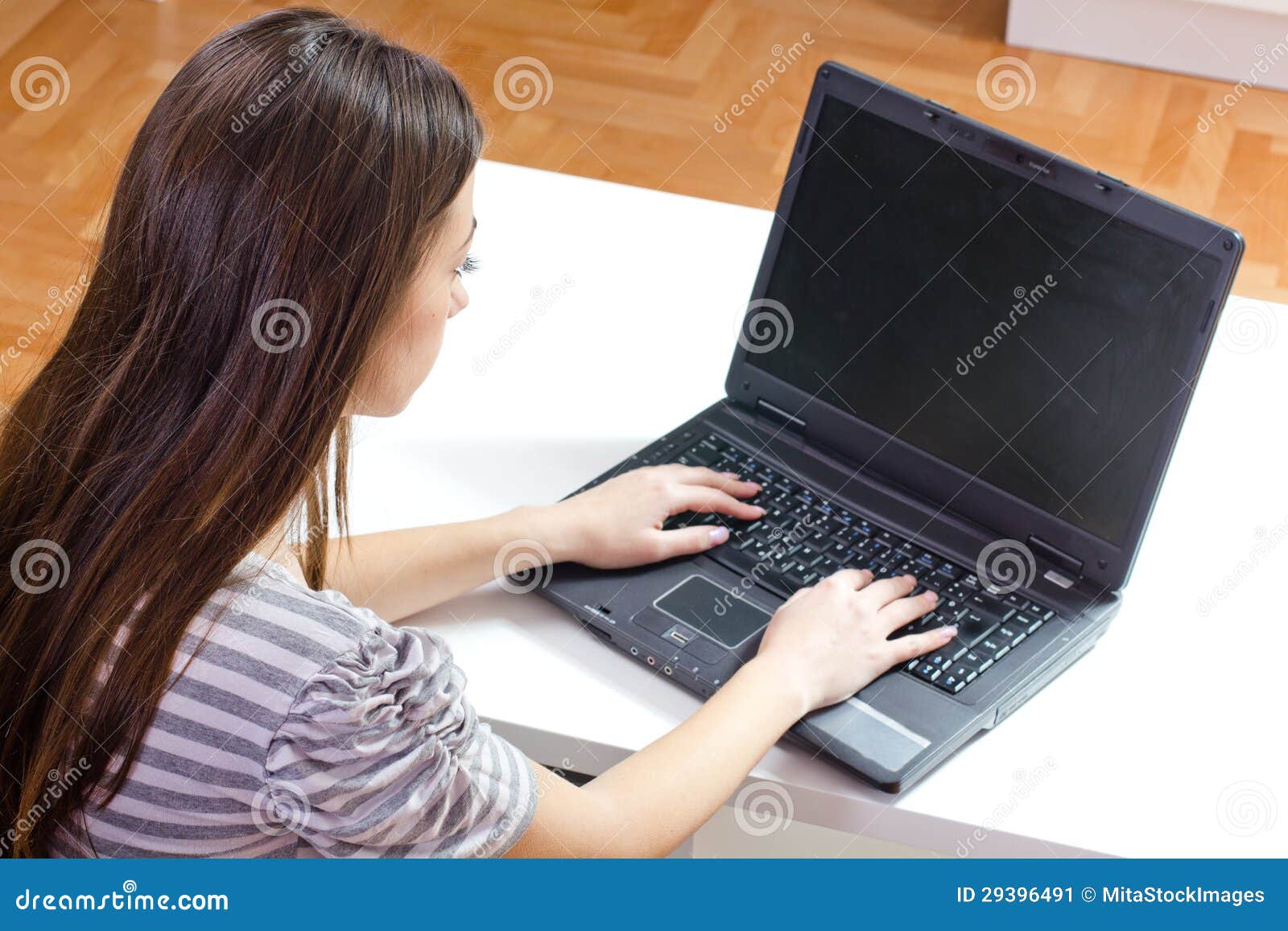 Student Girl Using Computer Stock Image - Image of notebook, happy ...