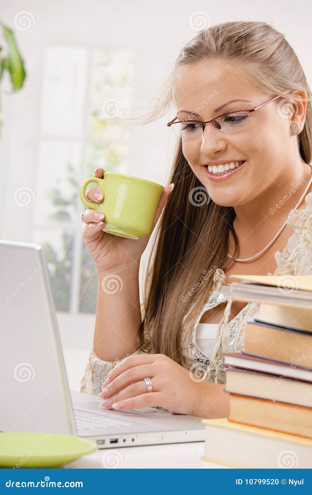 Student Girl Using Laptop Computer Stock Photo - Image of head, color ...