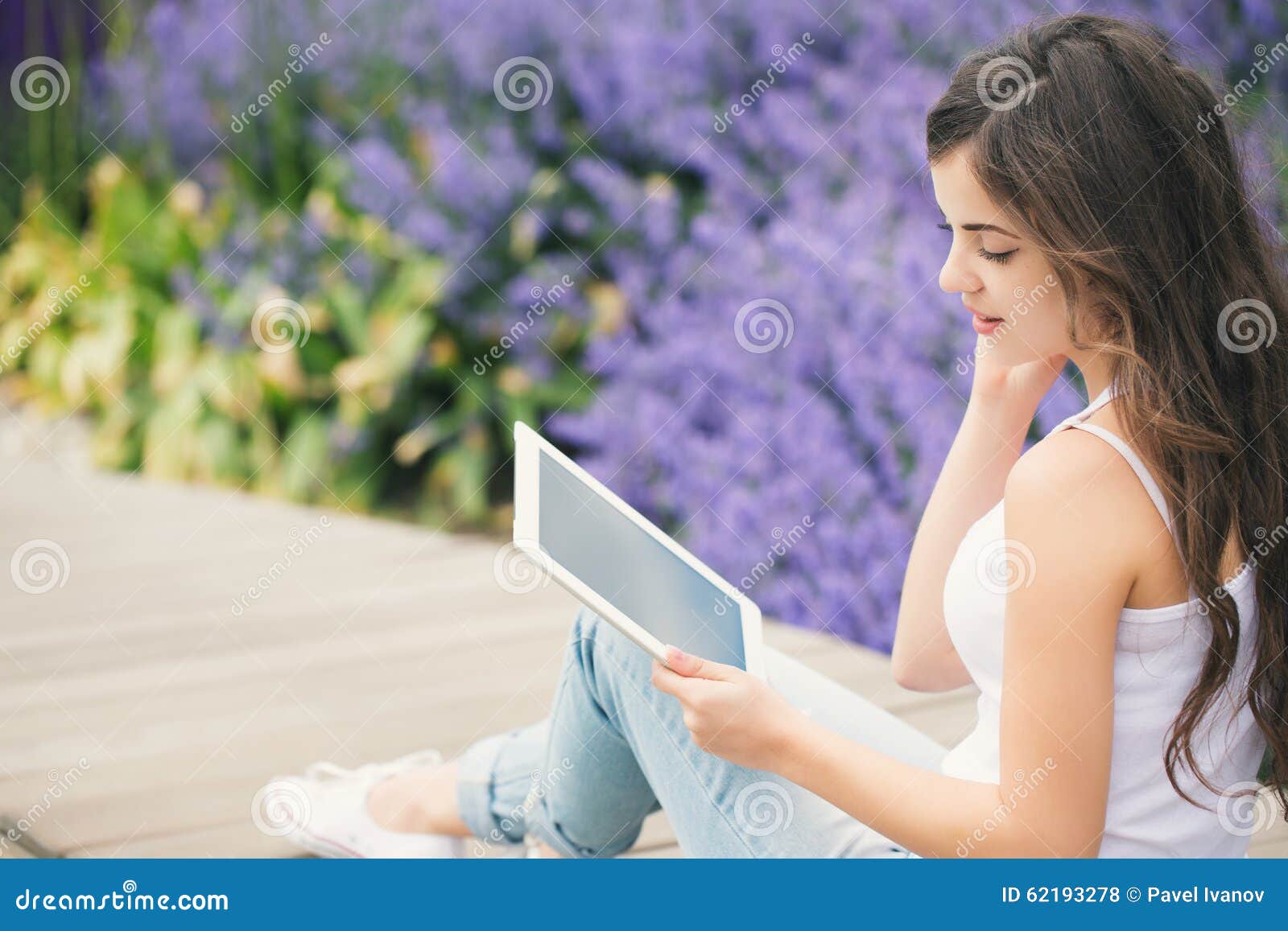 Student girl using pad stock photo. Image of beauty, female - 62193278