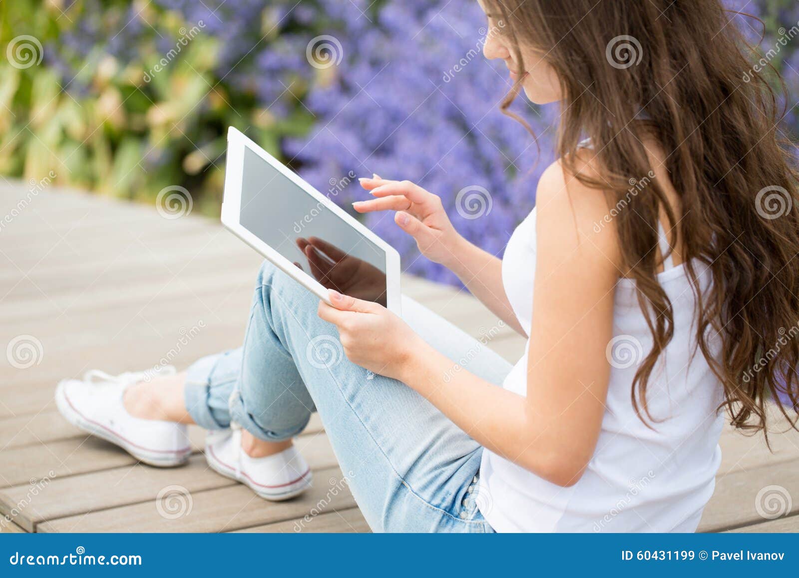 Student Girl Using Tablet Computer Stock Image - Image of park, digital ...
