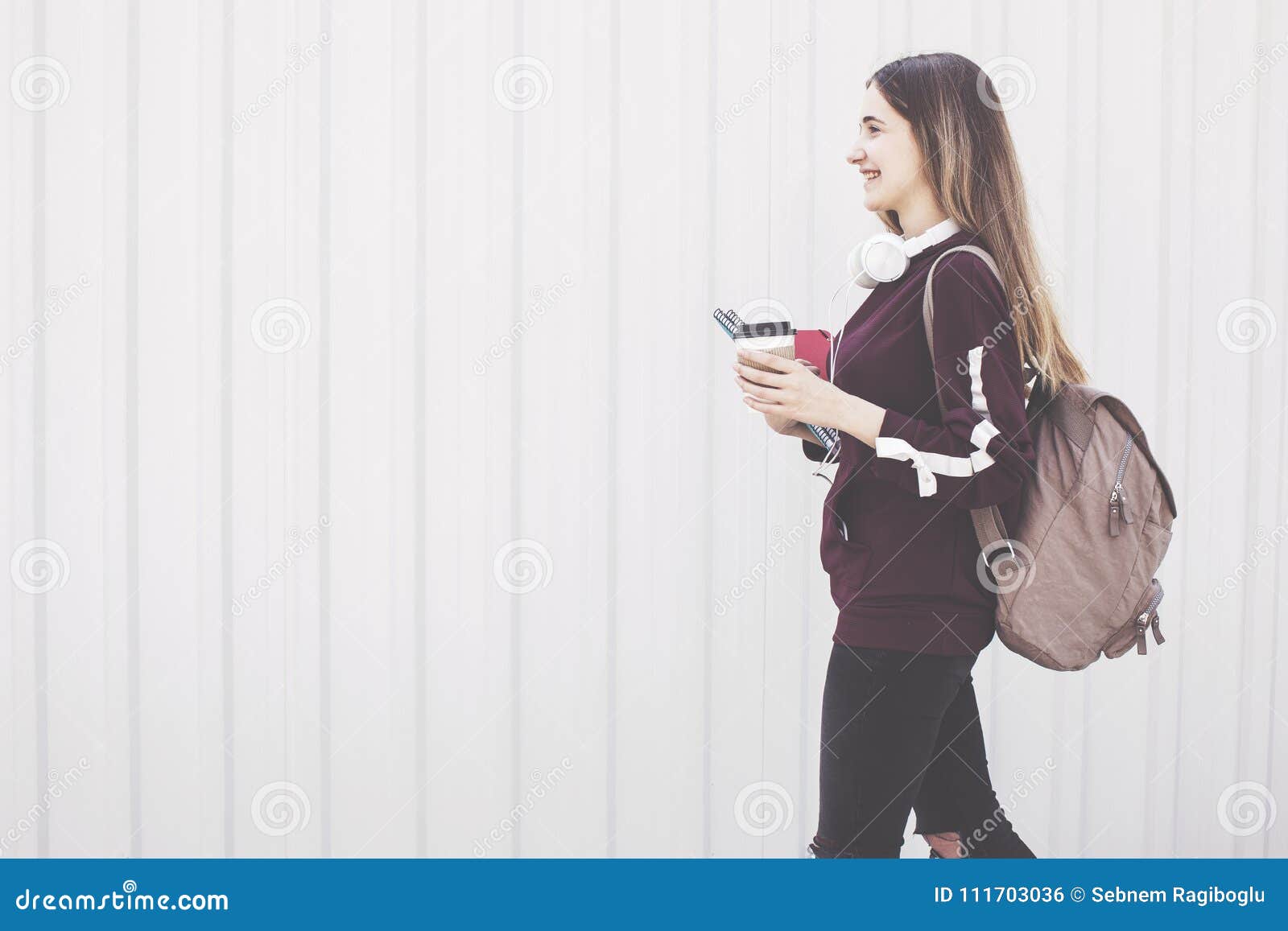 Student Girl Walking Outside with Backpack Stock Photo - Image of ...