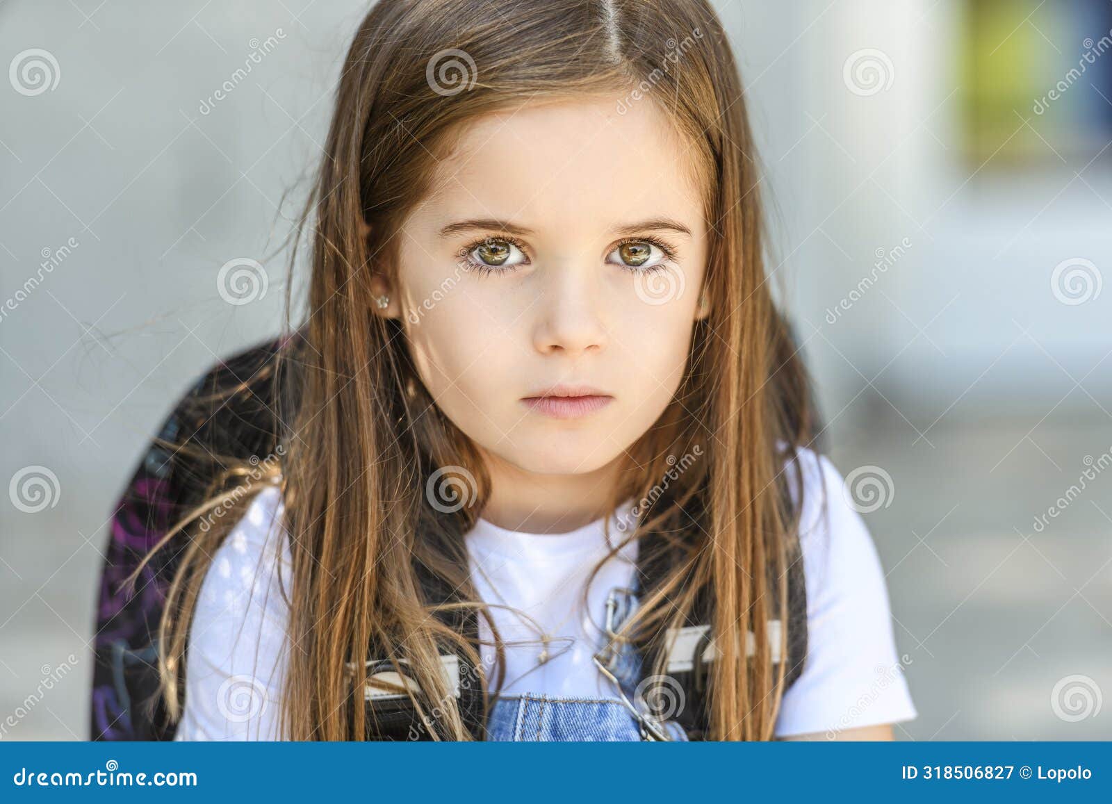 Student Girl Wearing School Backpack Outside of the School Stock Image ...