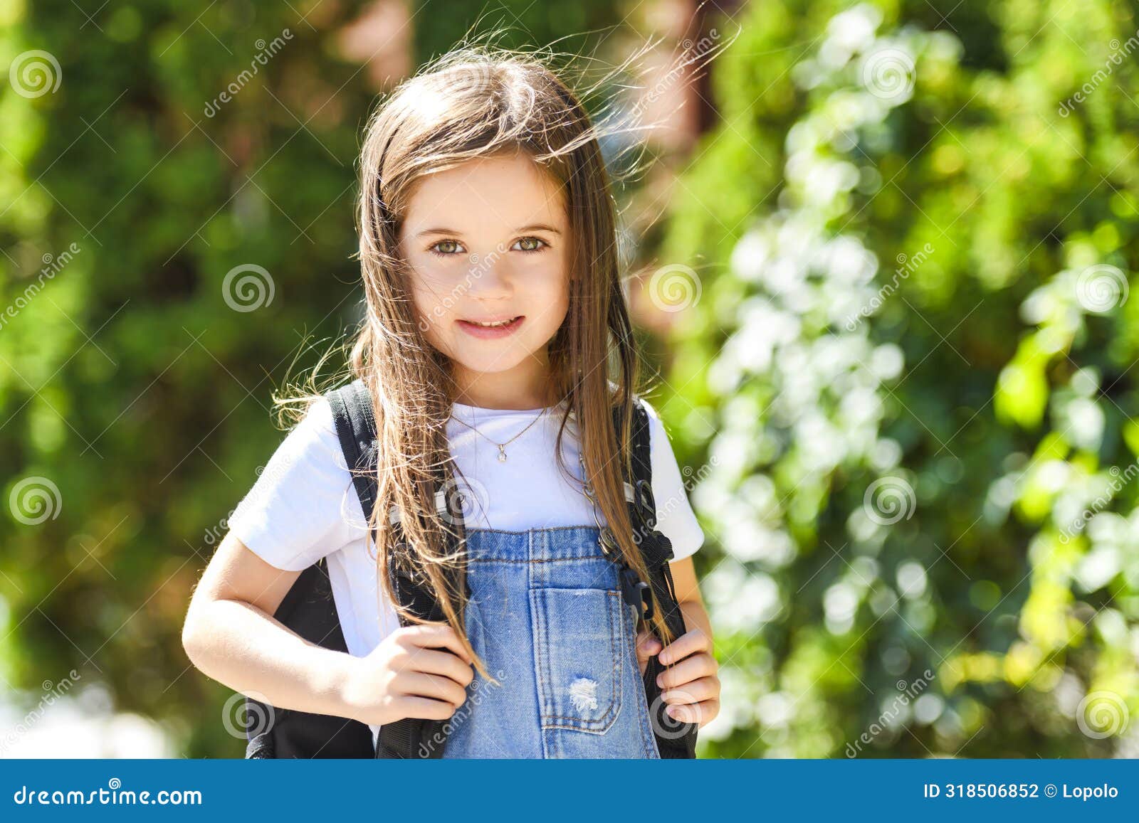 Student Girl Wearing School Backpack Outside of the School Stock Photo ...