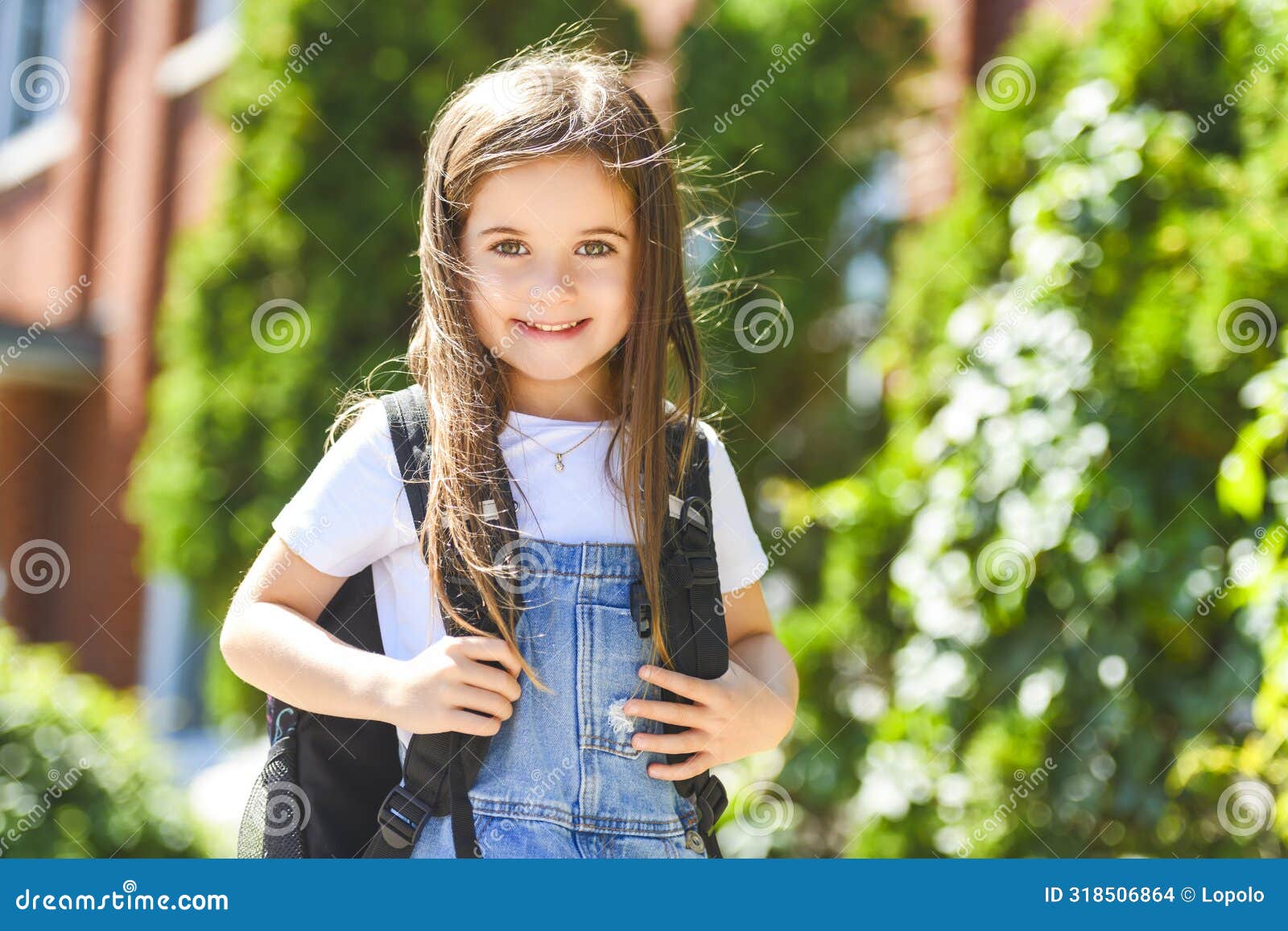 Student Girl Wearing School Backpack Outside of the School Stock Photo ...