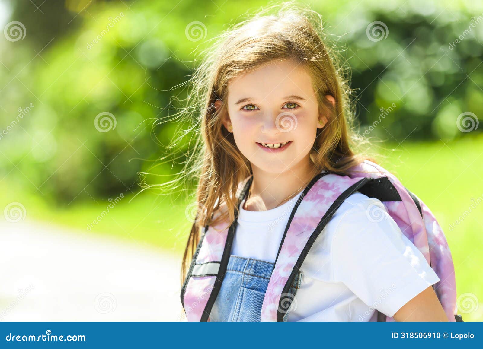 Student Girl Wearing School Backpack Outside of the School Stock Photo ...