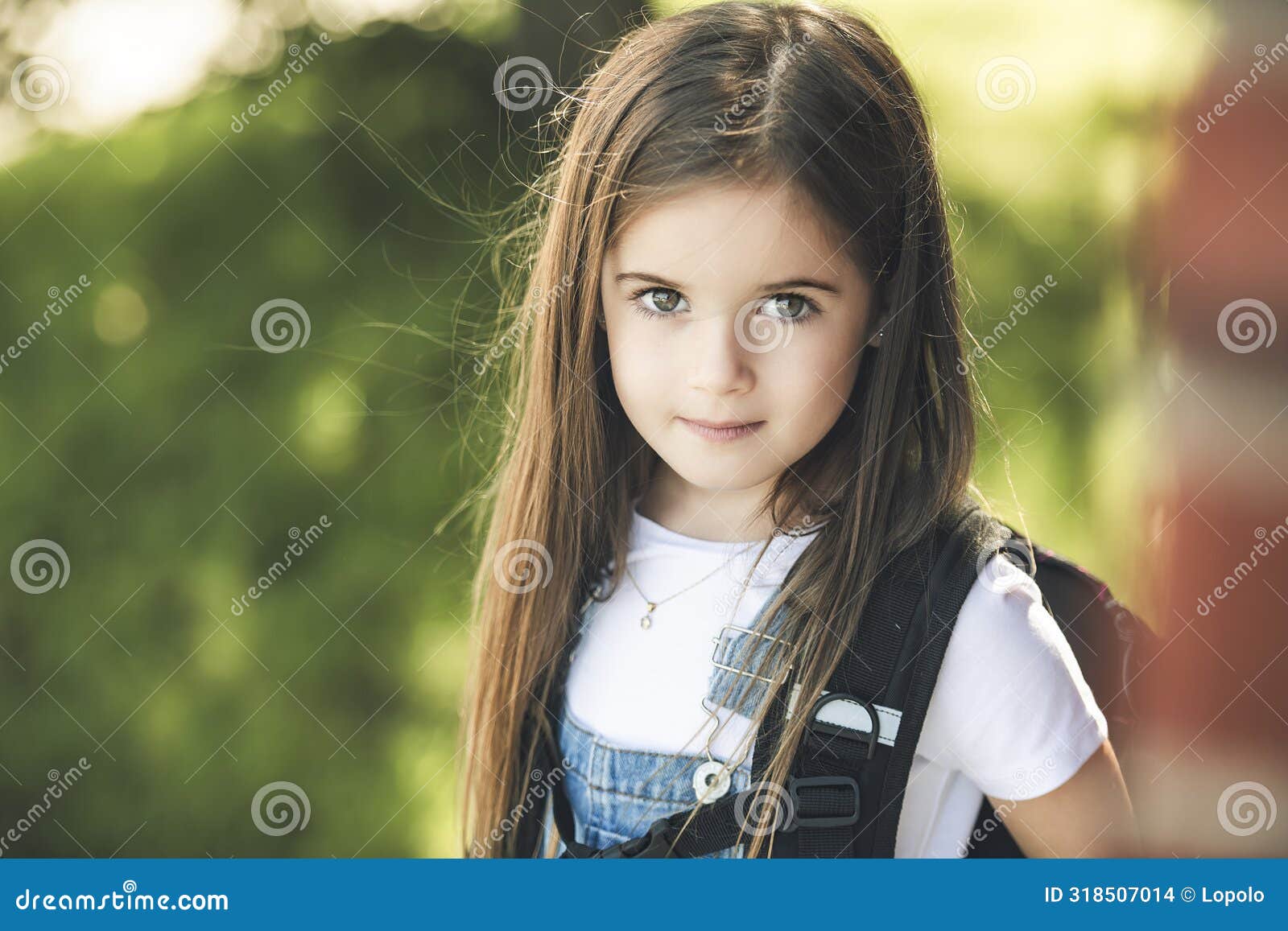 Student Girl Wearing School Backpack Outside of the School Stock Photo ...