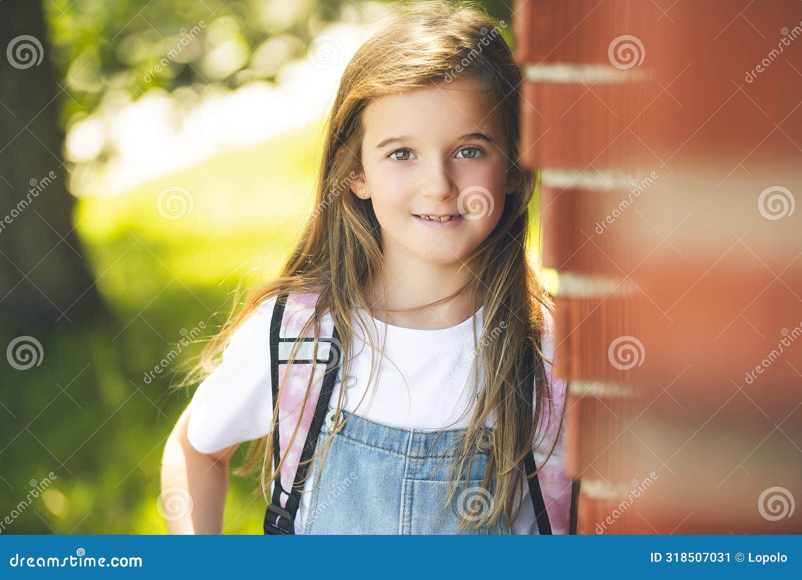 Student Girl Wearing School Backpack Outside of the School Stock Image ...