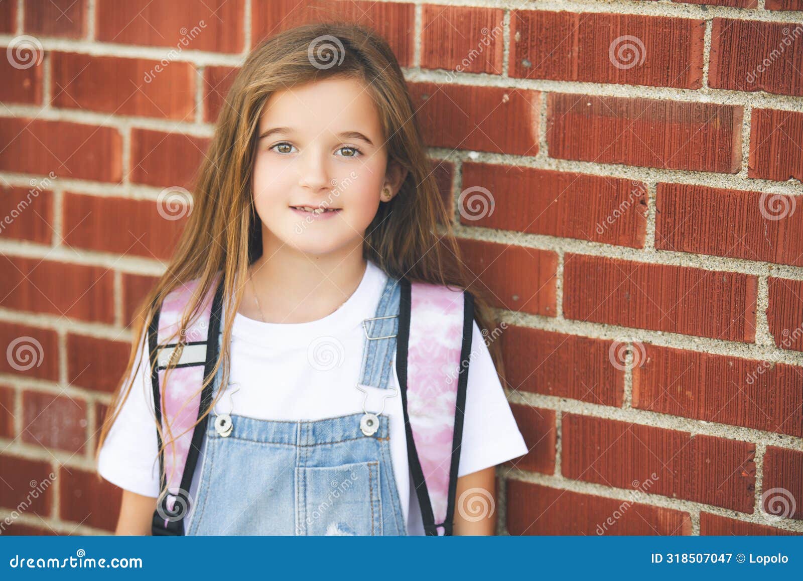 Student Girl Wearing School Backpack Outside of the School Stock Image ...