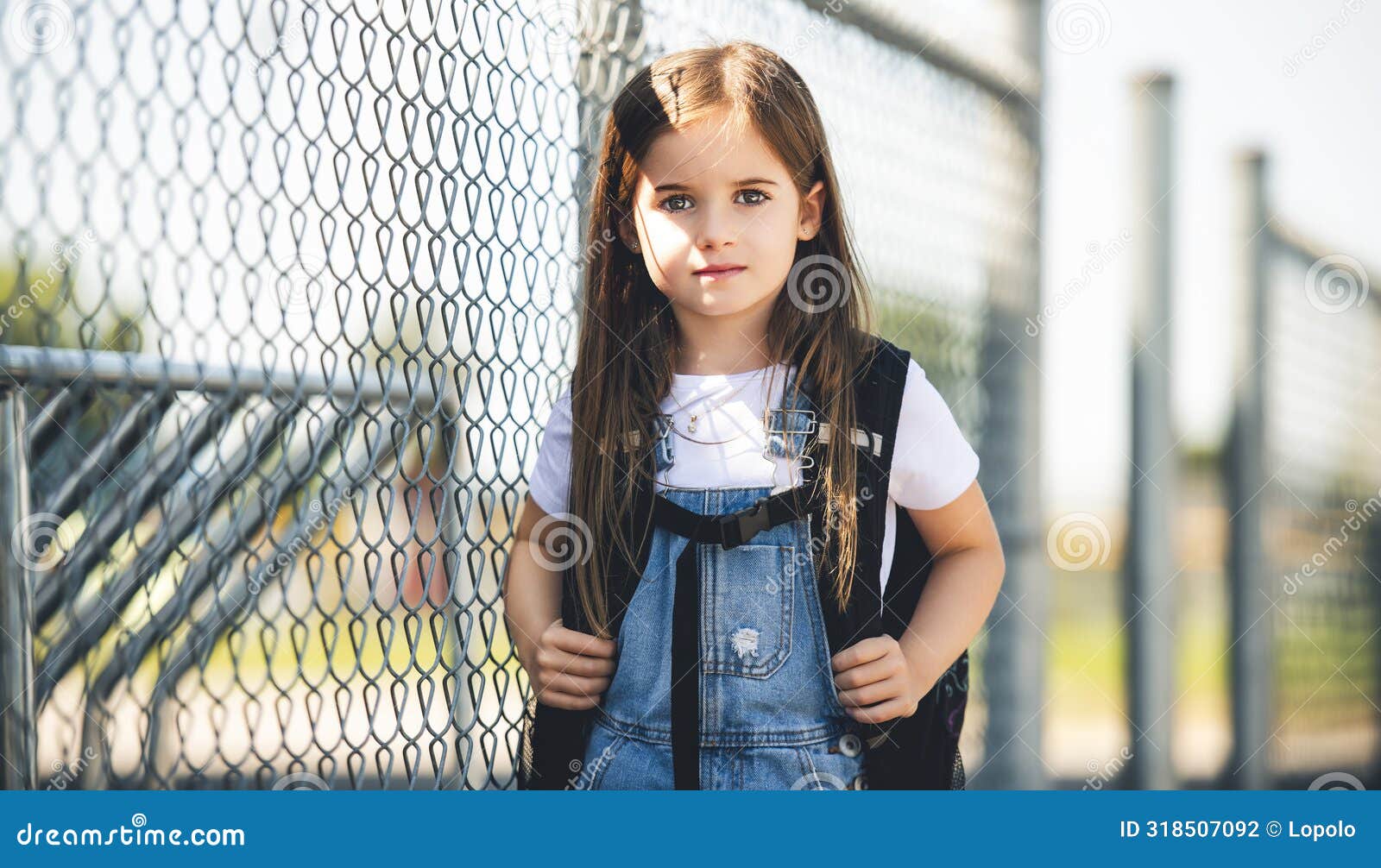 Student Girl Wearing School Backpack Outside of the School Stock Photo ...