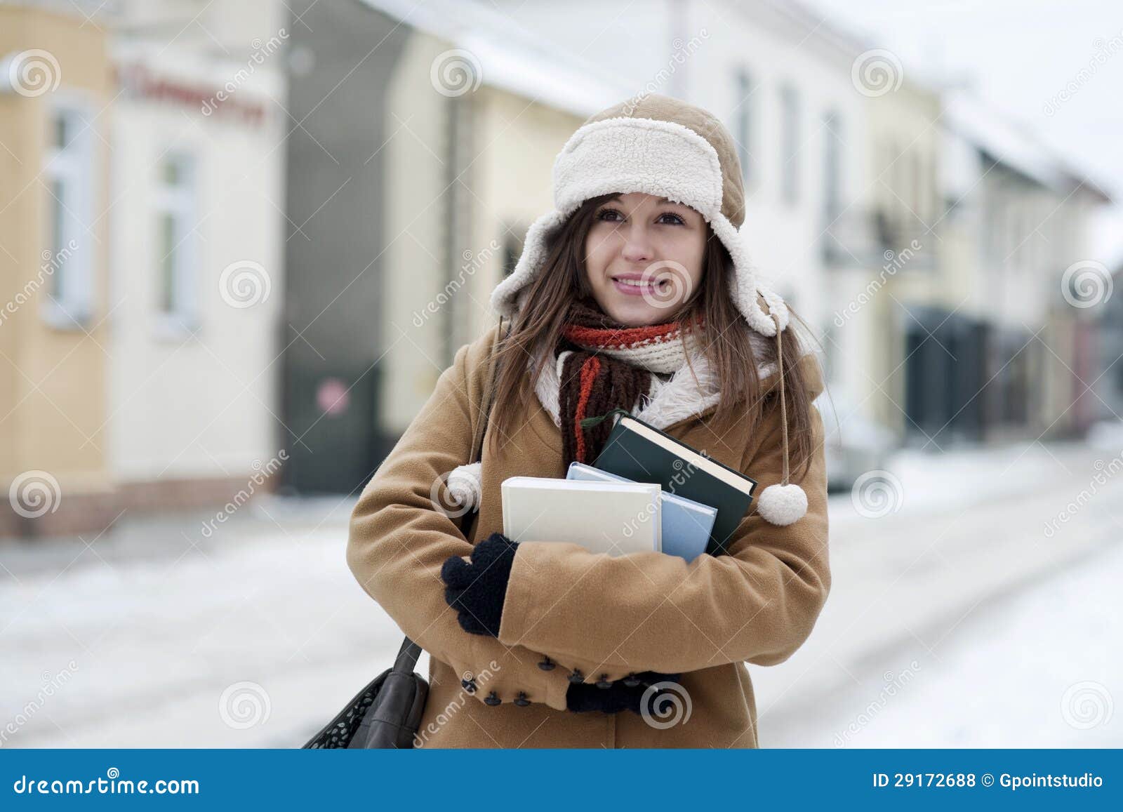 Student girl in wintertime stock photo. Image of cheerful - 29172688