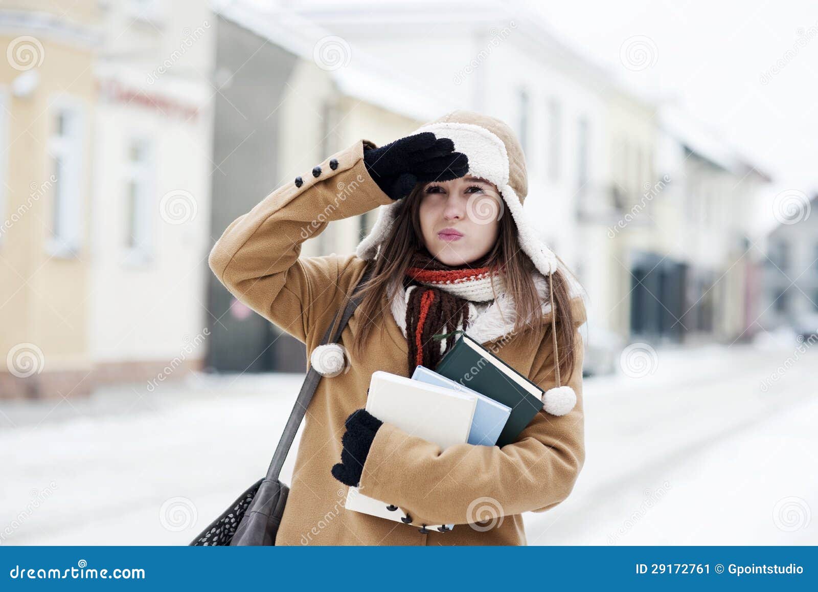 Student girl in wintertime stock image. Image of asking - 29172761