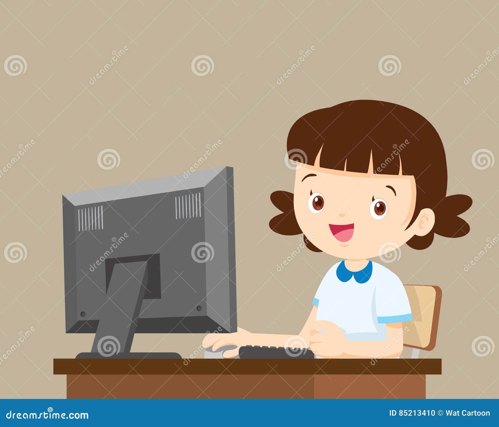 Student Girl Working with Computer Stock Vector - Illustration of ...