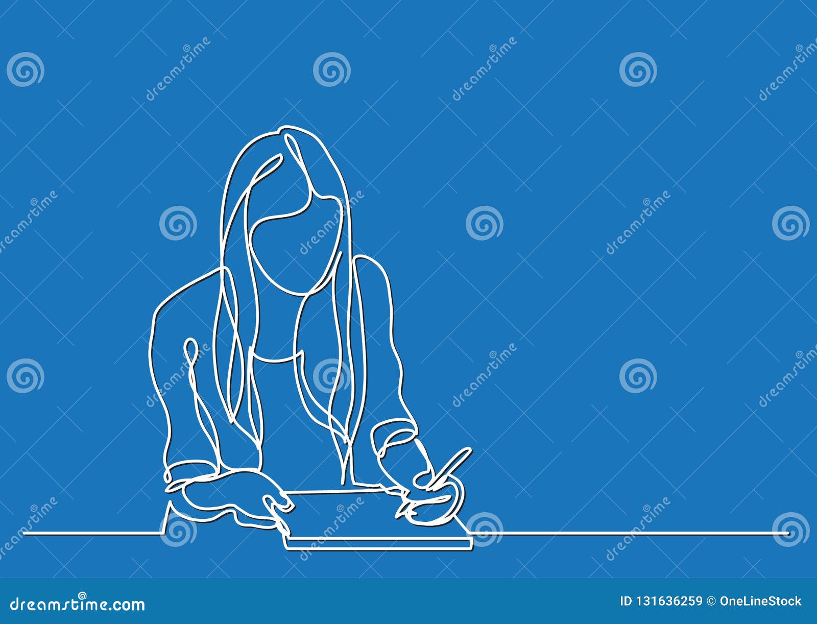 Student Girl Writing - Continuous Line Drawing Stock Vector ...