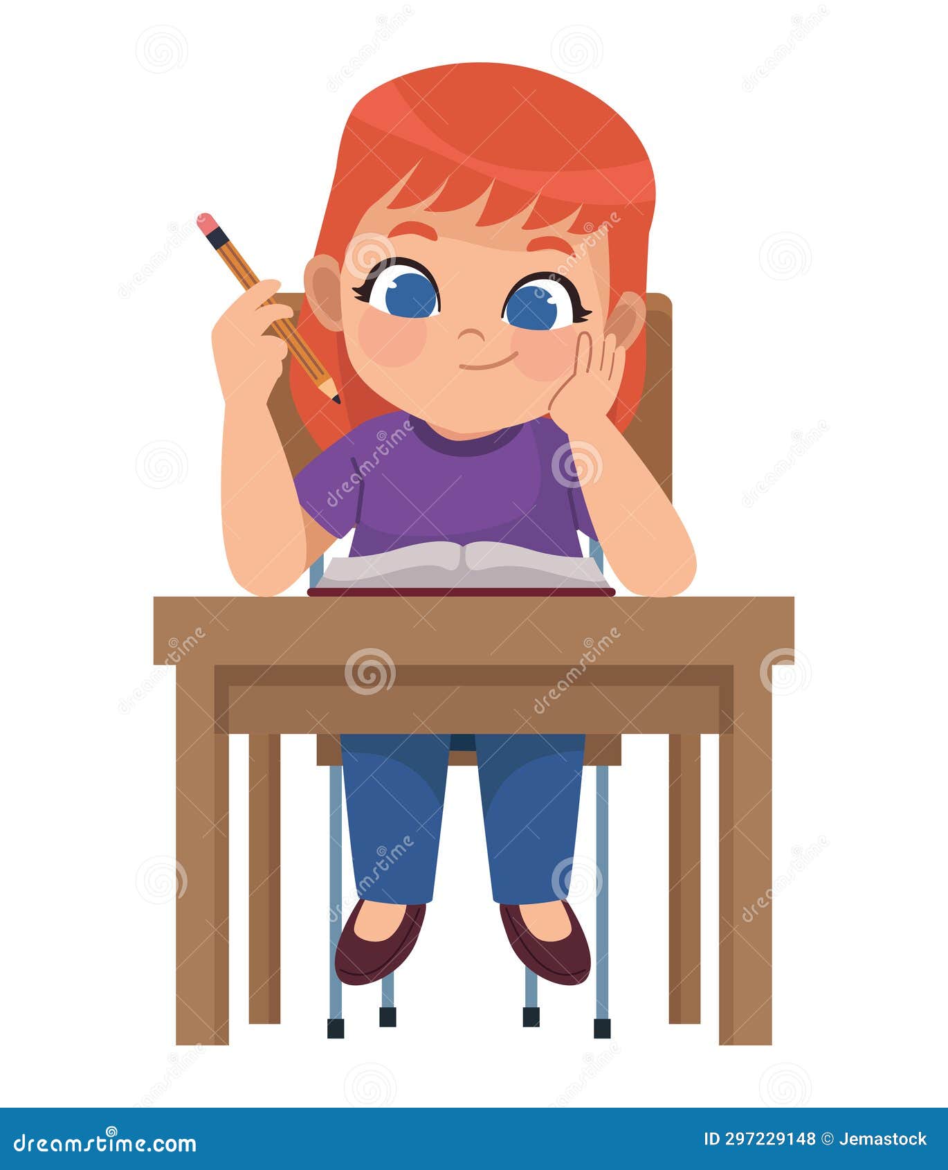 Student Girl Writing on Desk Stock Illustration - Illustration of ...