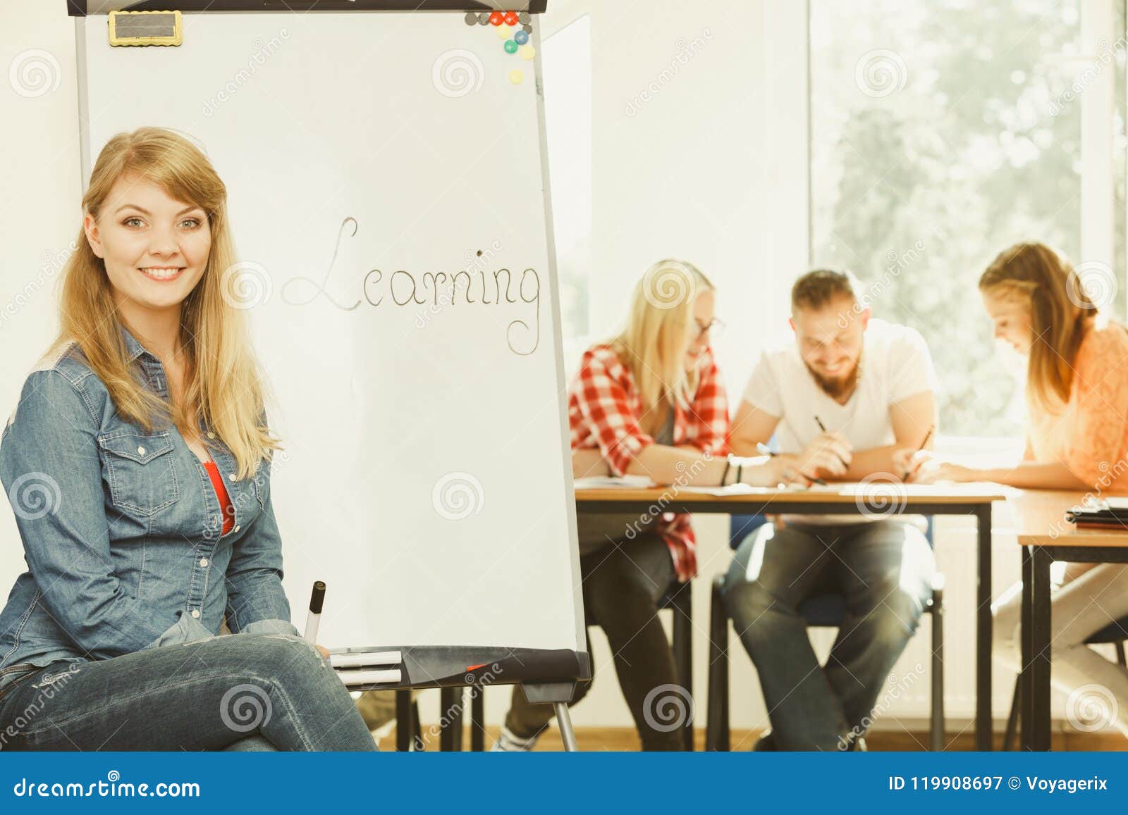 Student Girl Writting Learning Word on Whiteboard Stock Image - Image ...