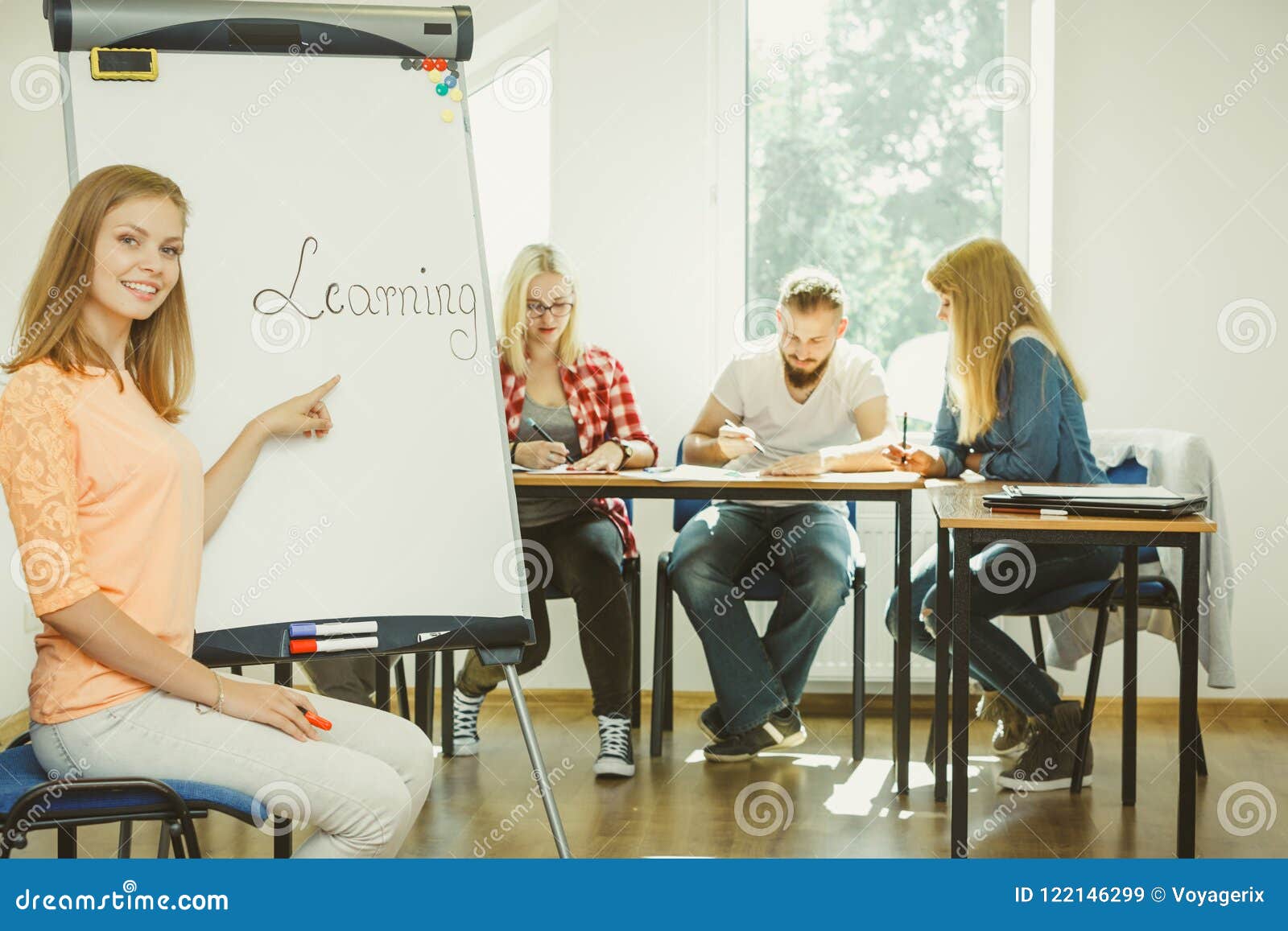 Student Girl Writting Learning Word on Whiteboard Stock Image - Image ...