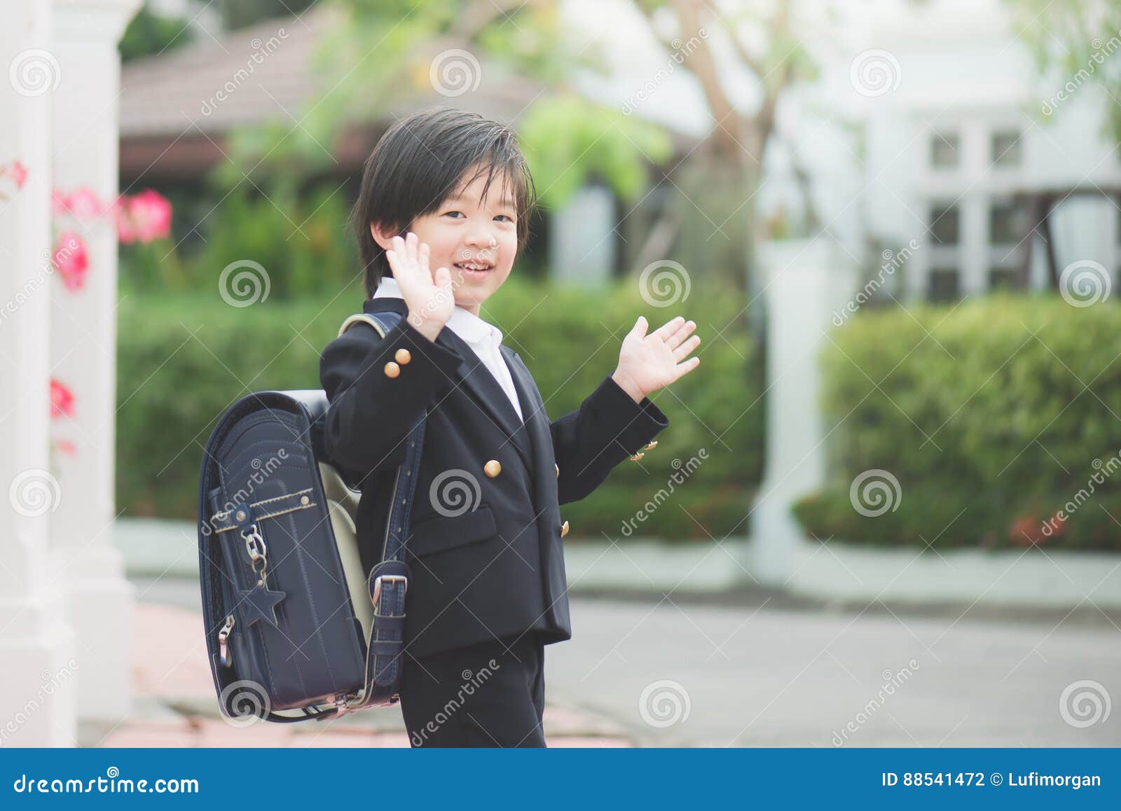 Student Going To School and Waving Goodbye Stock Photo - Image of child ...