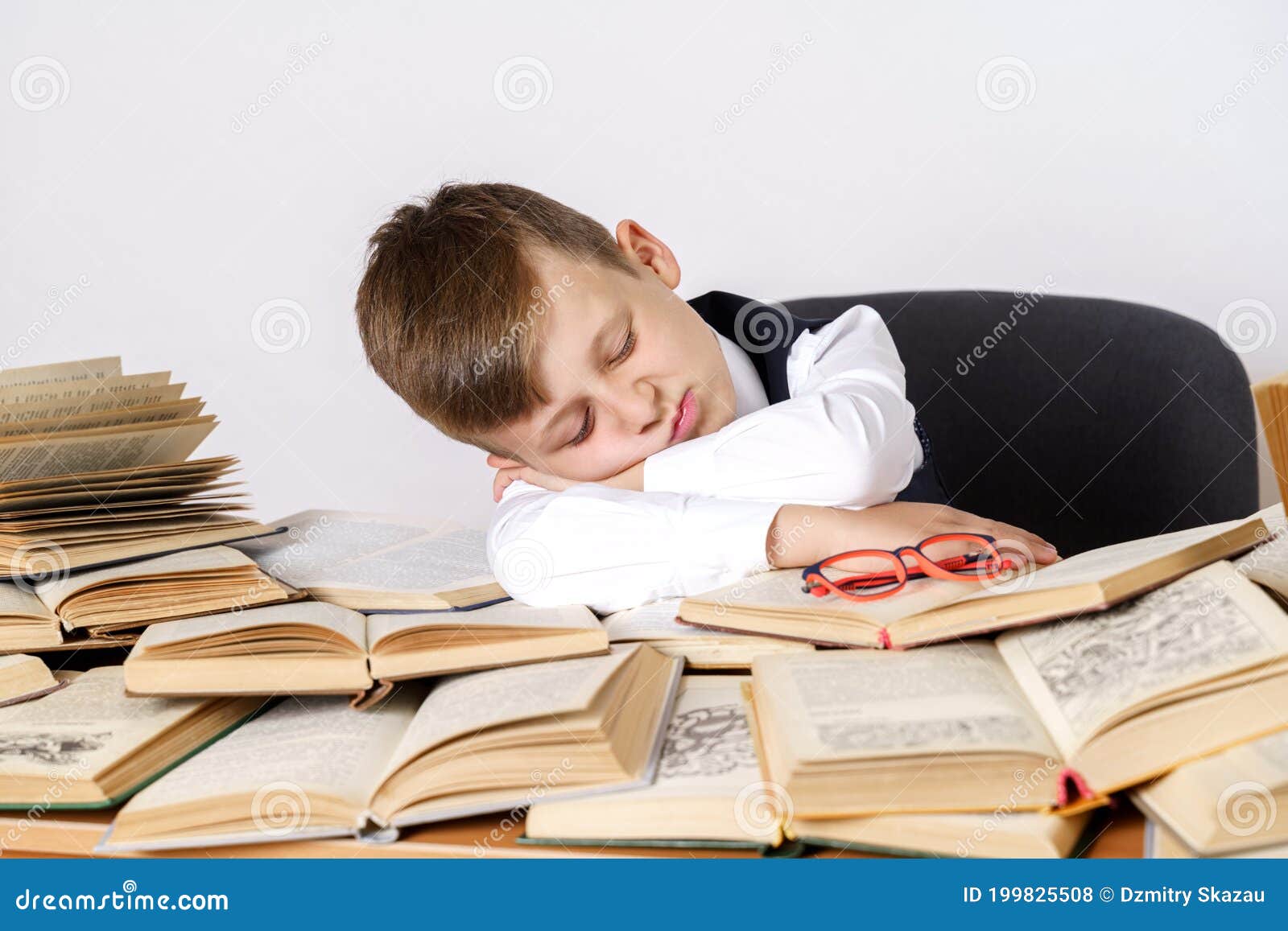 The Student Got Tired Doing Homework and Fell Asleep on Books Stock ...