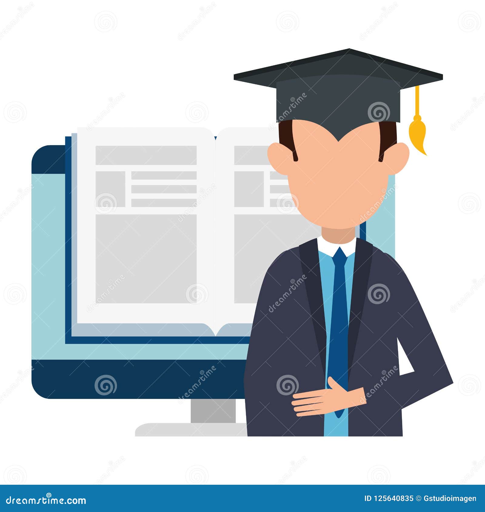 Student Graduated with Computer and Ebook Stock Vector - Illustration ...
