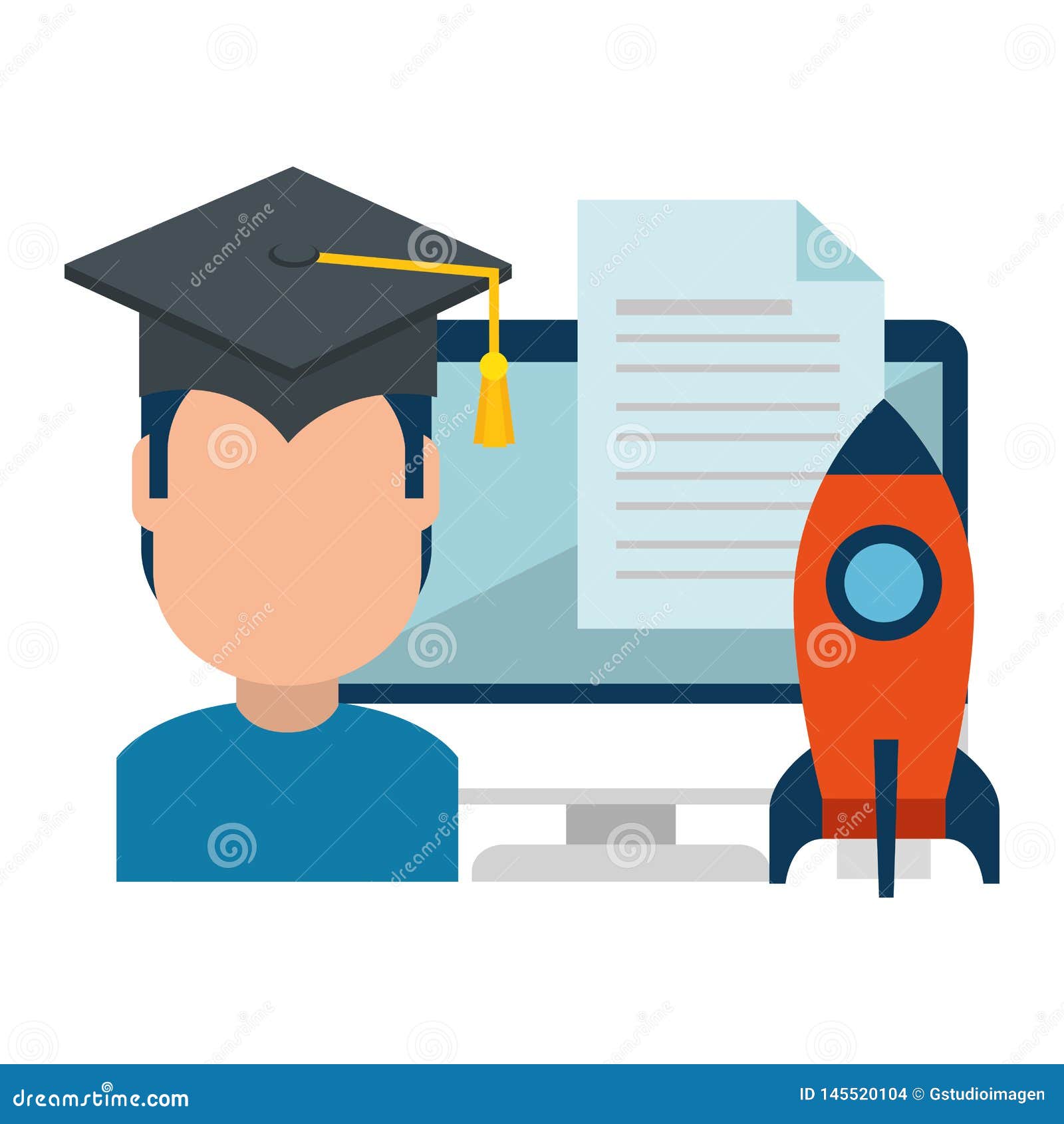 Student Graduated with Computer and Rocket Stock Illustration ...
