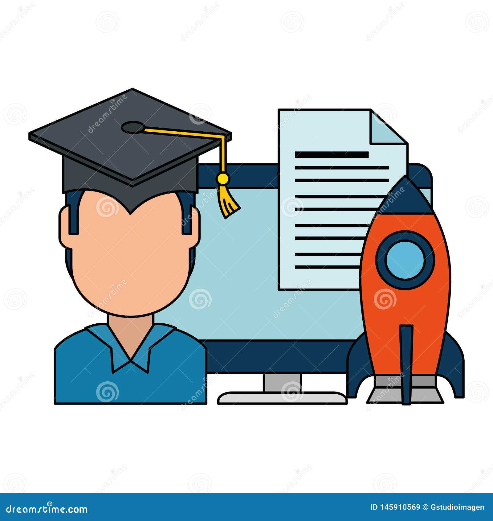 Student Graduated with Computer and Rocket Stock Illustration ...