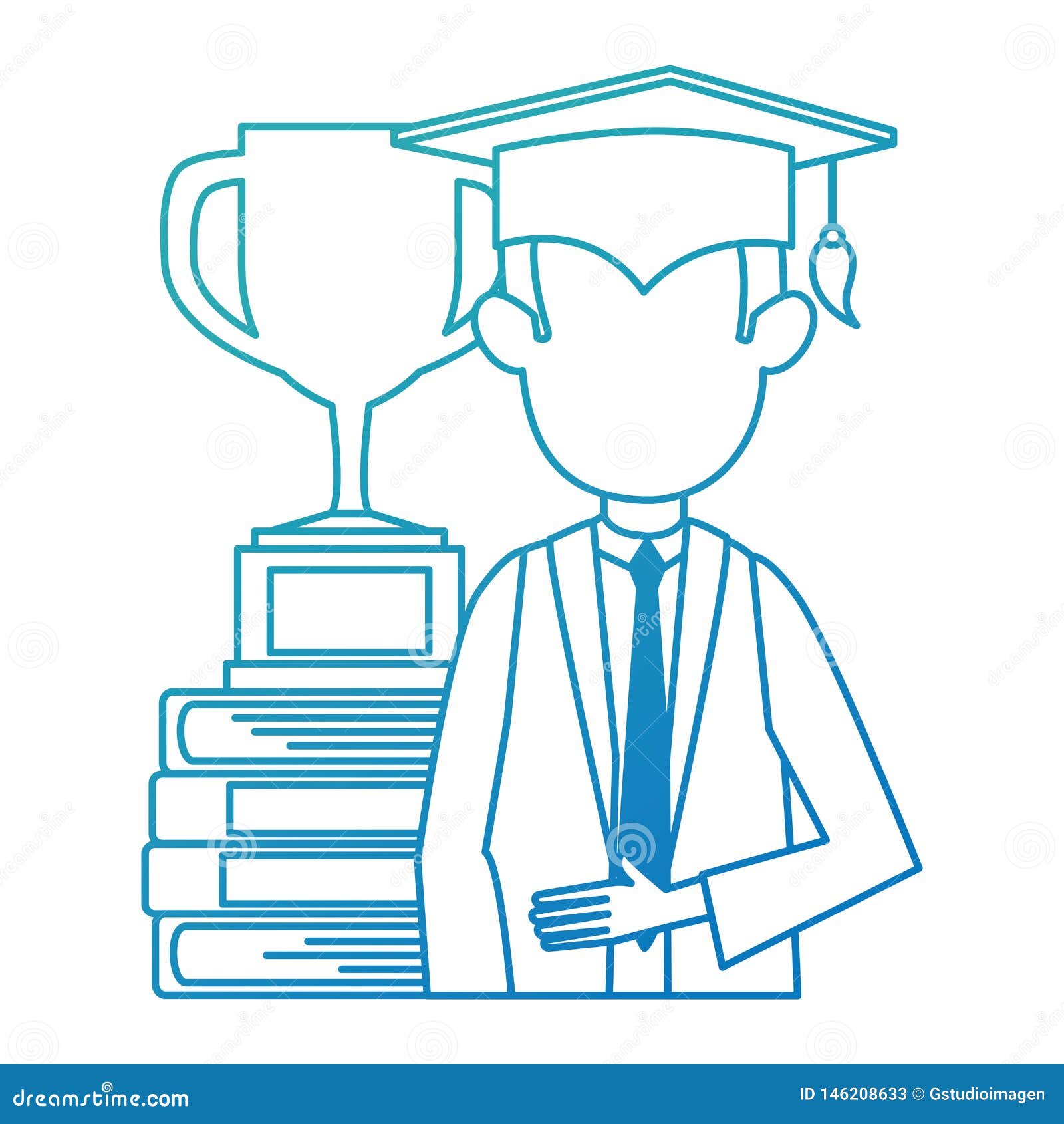 Student Graduated with Trophy and Books Stock Illustration ...
