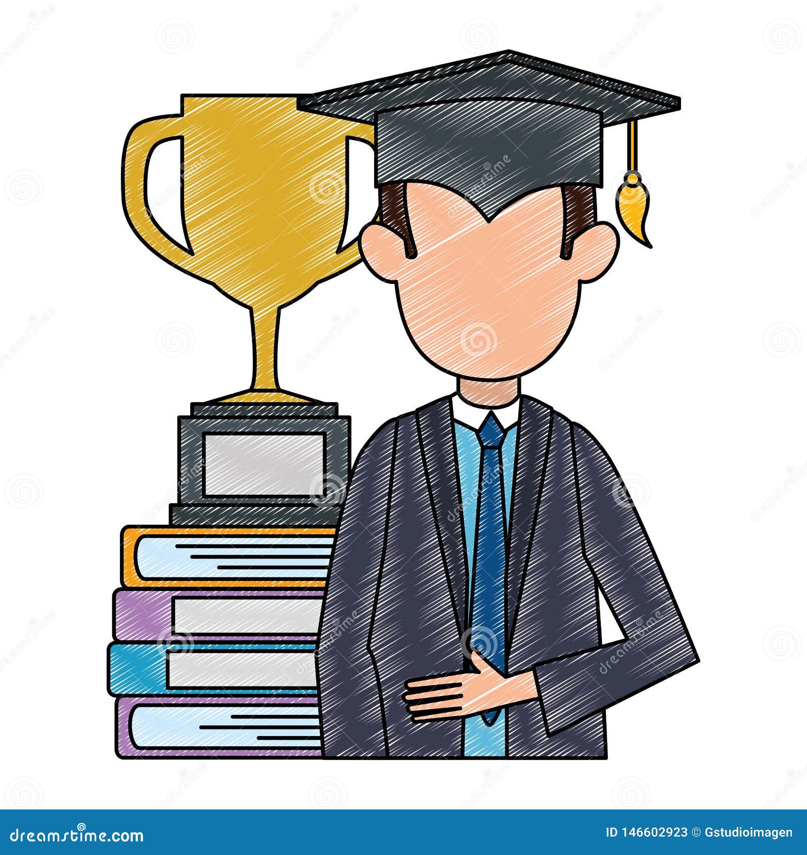 Student Graduated with Trophy and Books Stock Illustration ...