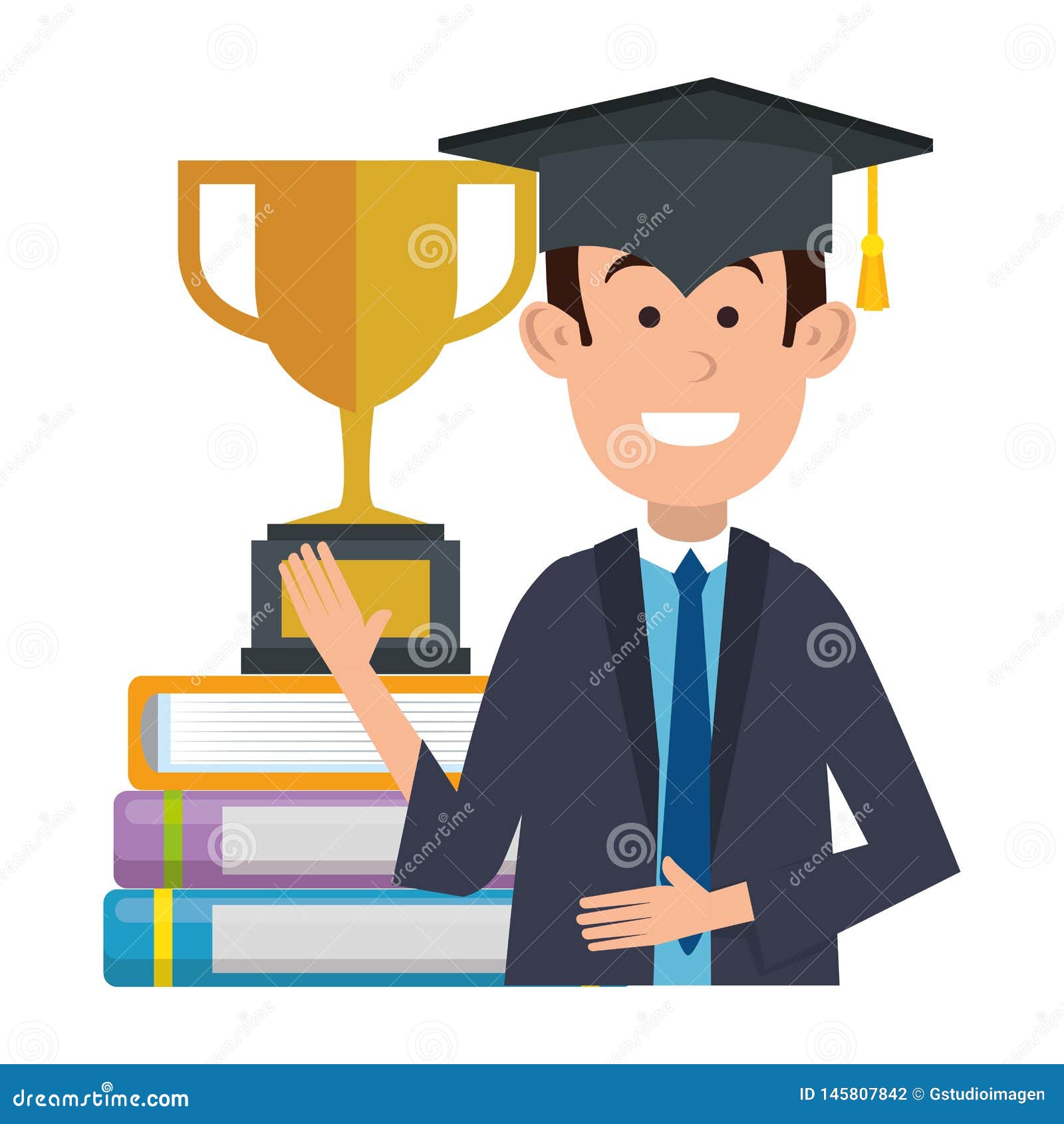 Student Graduated with Trophy and Books Stock Illustration ...