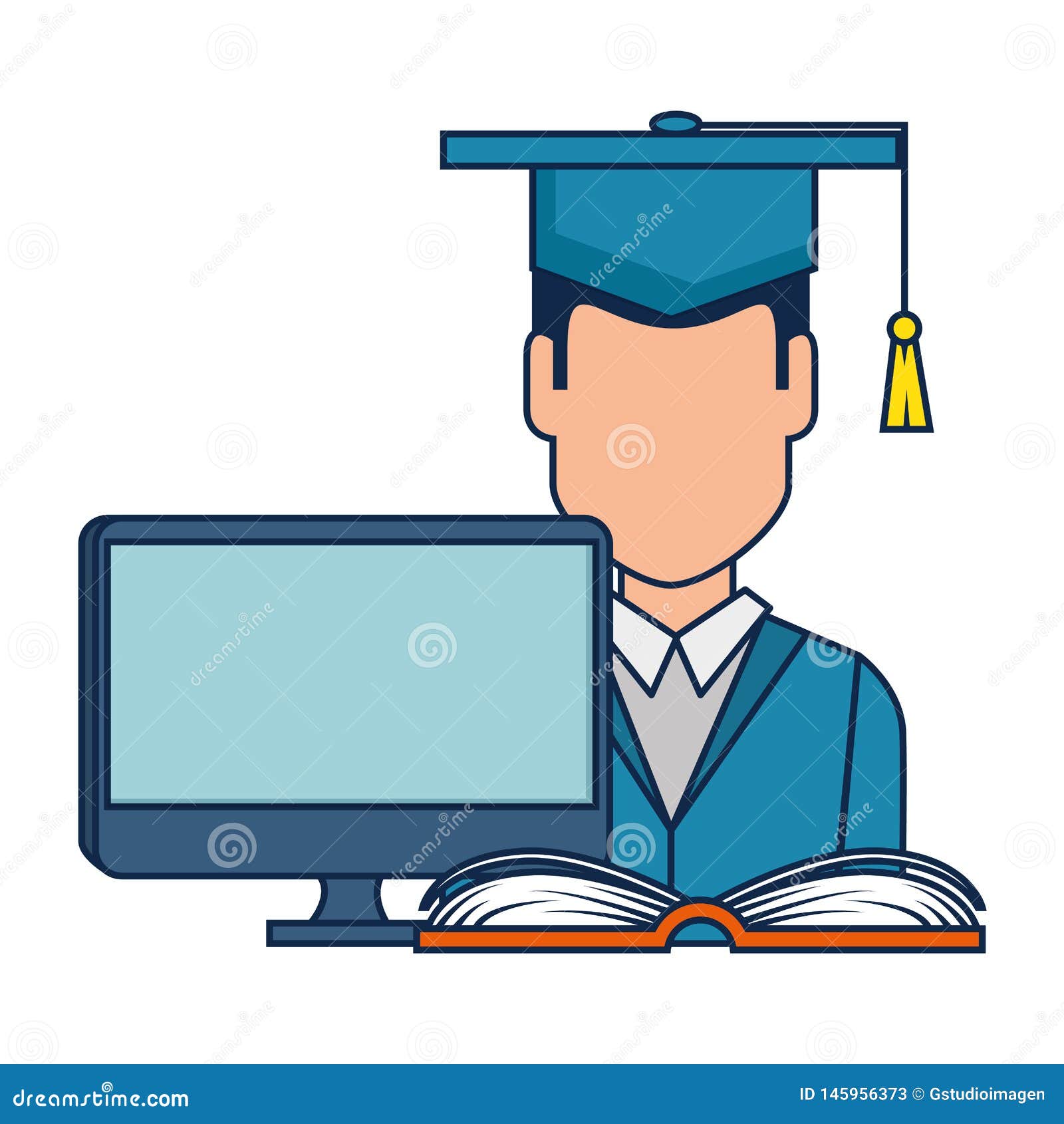 Student Graduation with Computer and Book Stock Illustration ...
