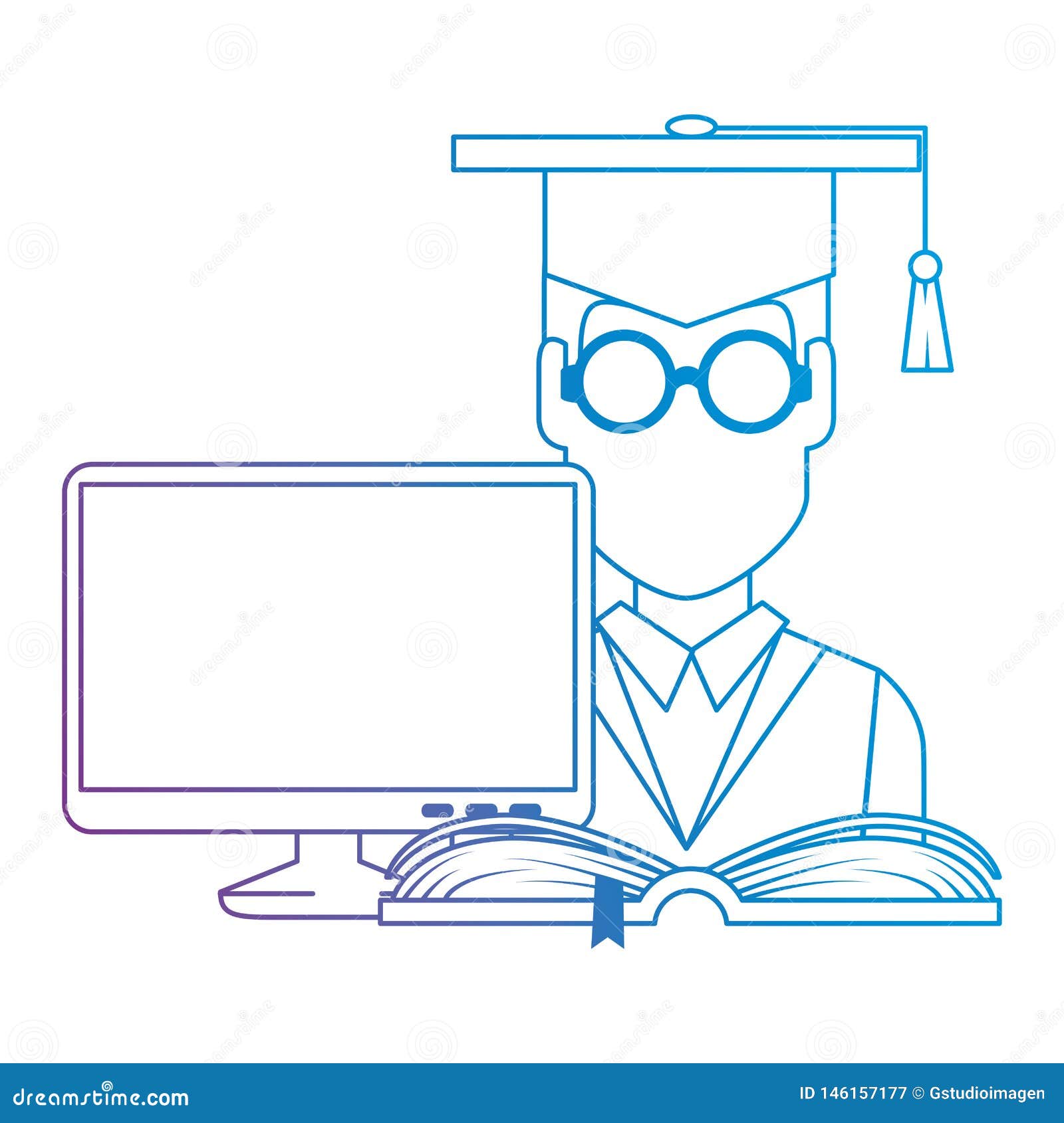 Student Graduation with Computer and Book Stock Illustration ...
