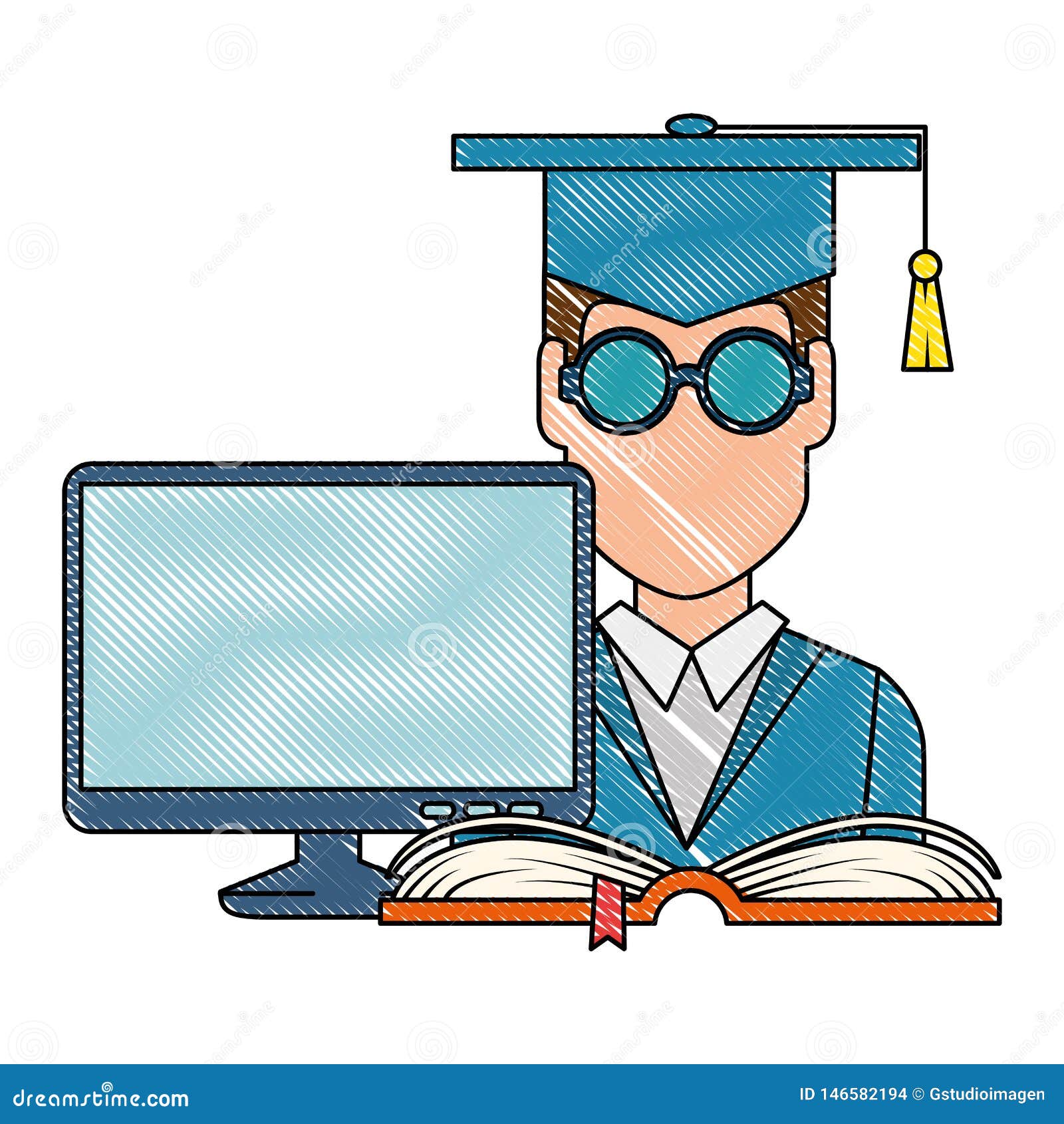 Student Graduation with Computer and Book Stock Illustration ...