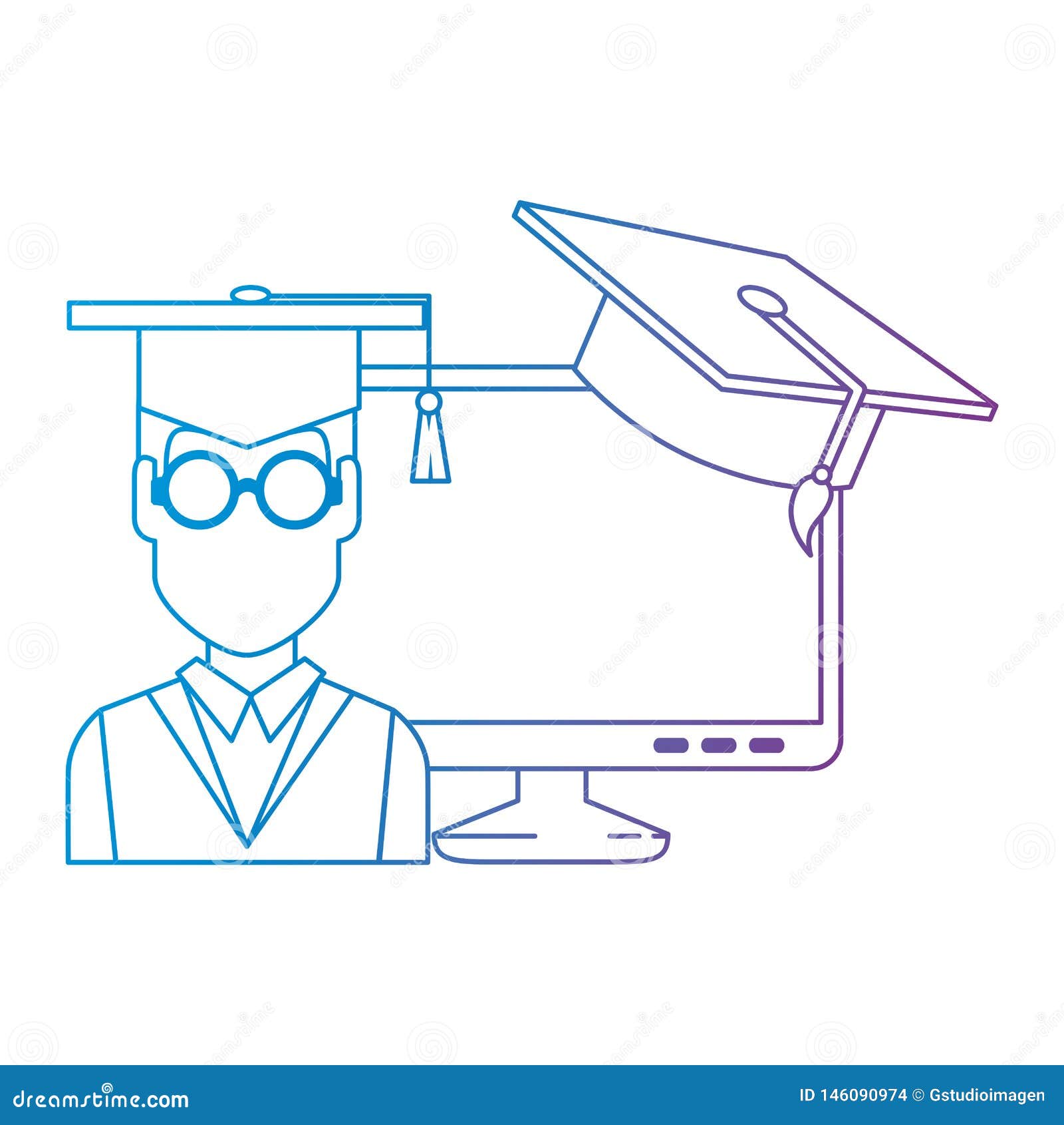 Student Graduation with Computer and Hat Stock Illustration ...
