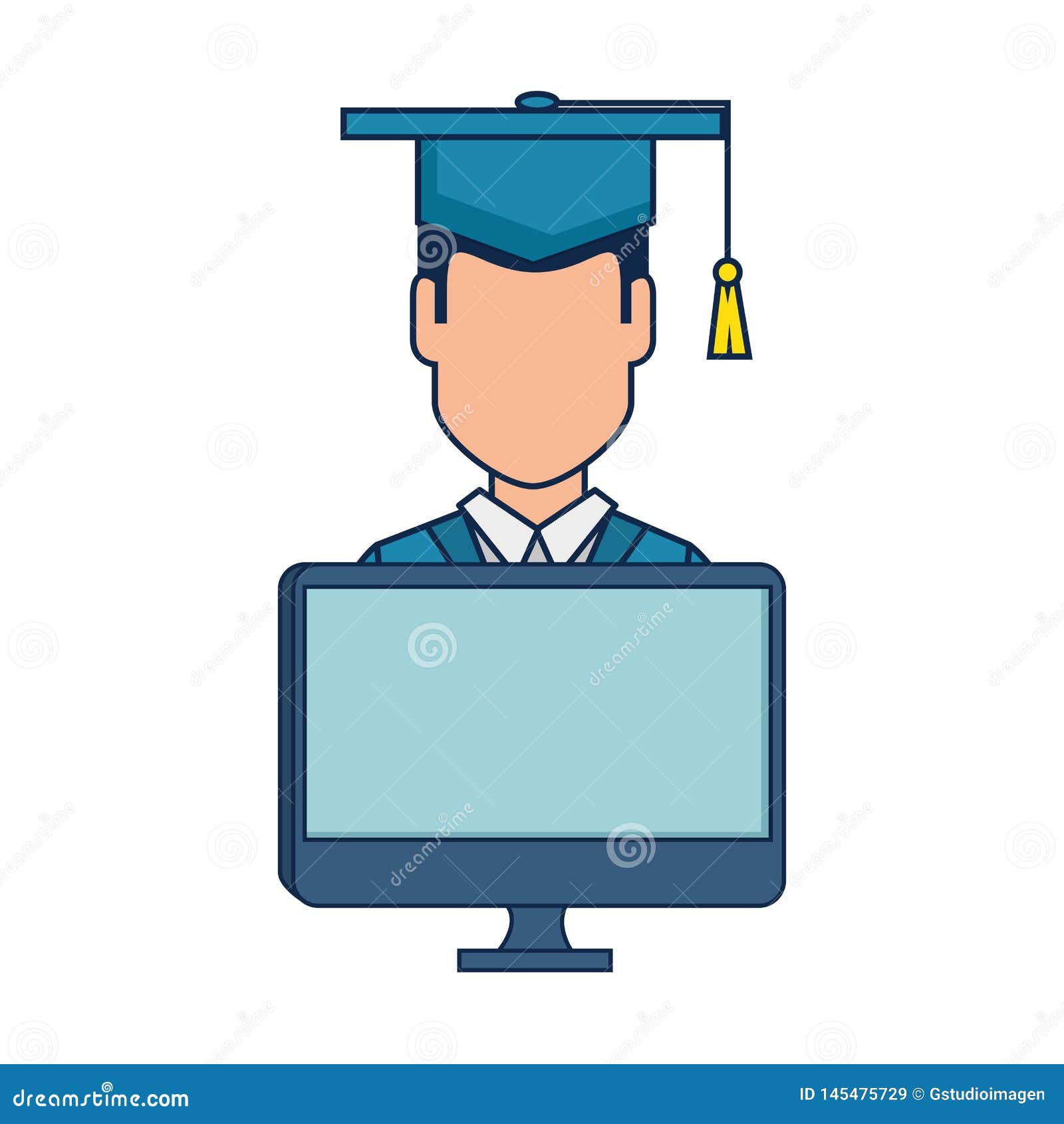 Student Graduation with Computer Stock Illustration - Illustration of ...