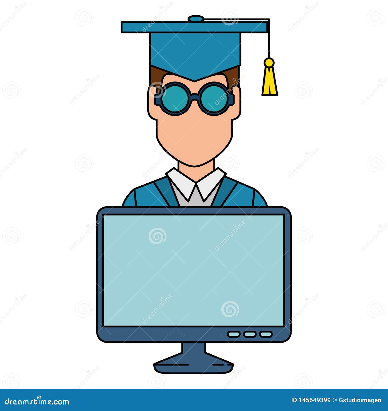 Student Graduation with Computer Stock Illustration - Illustration of ...