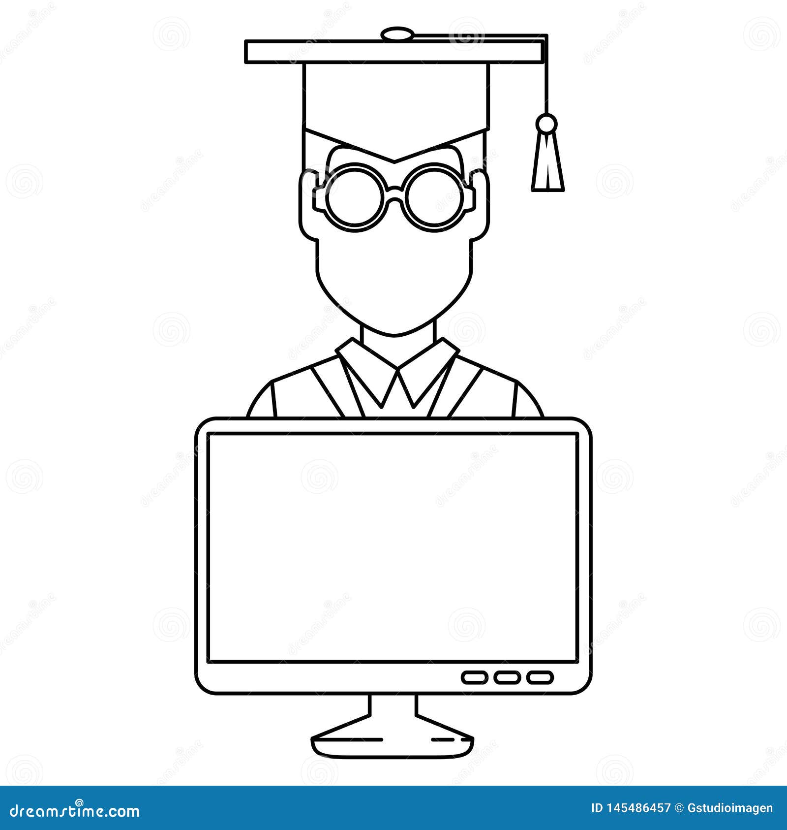 Student Graduation with Computer Stock Illustration - Illustration of ...