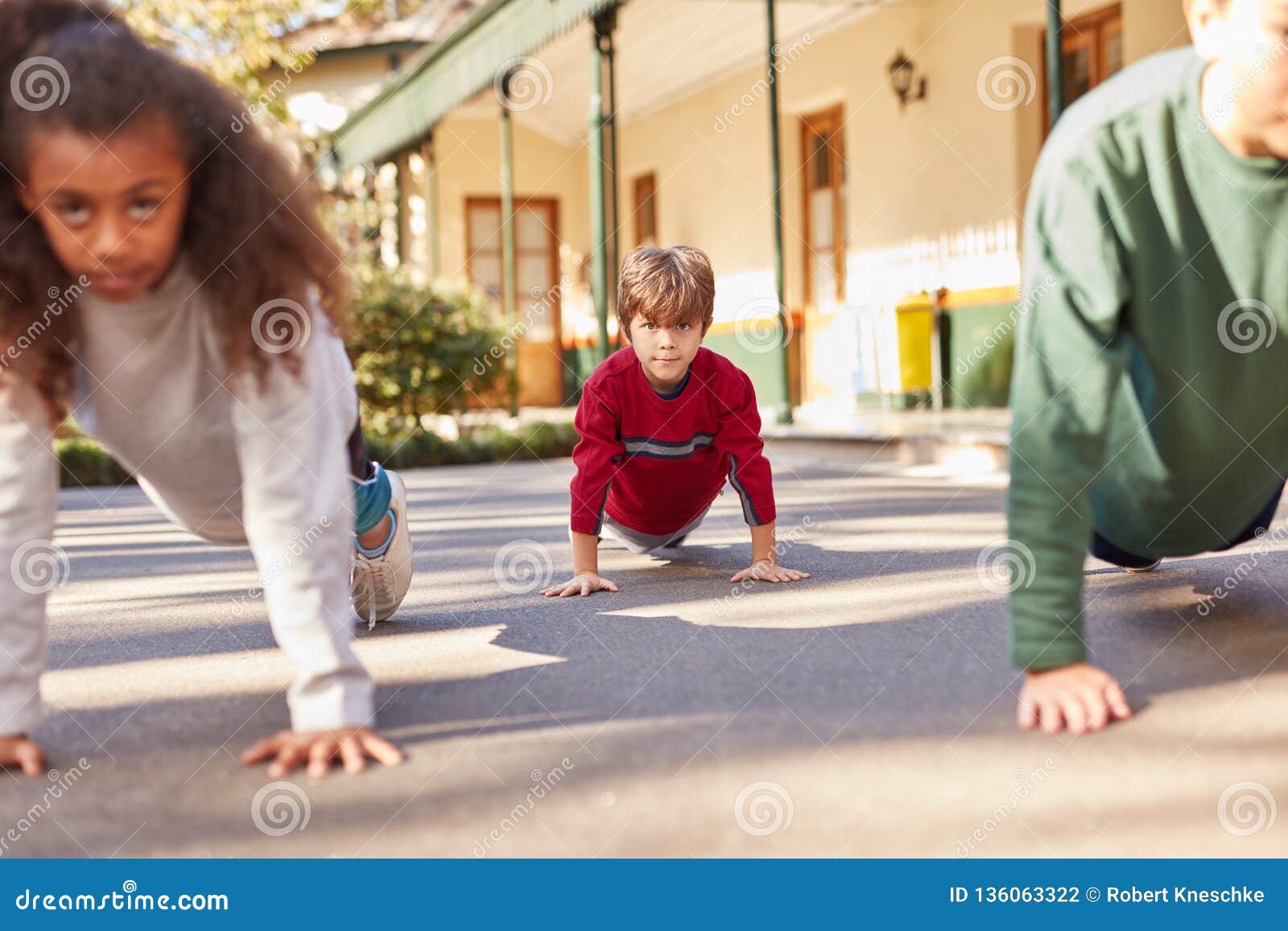 Student Group is Doing Push-ups Stock Photo - Image of time, group ...