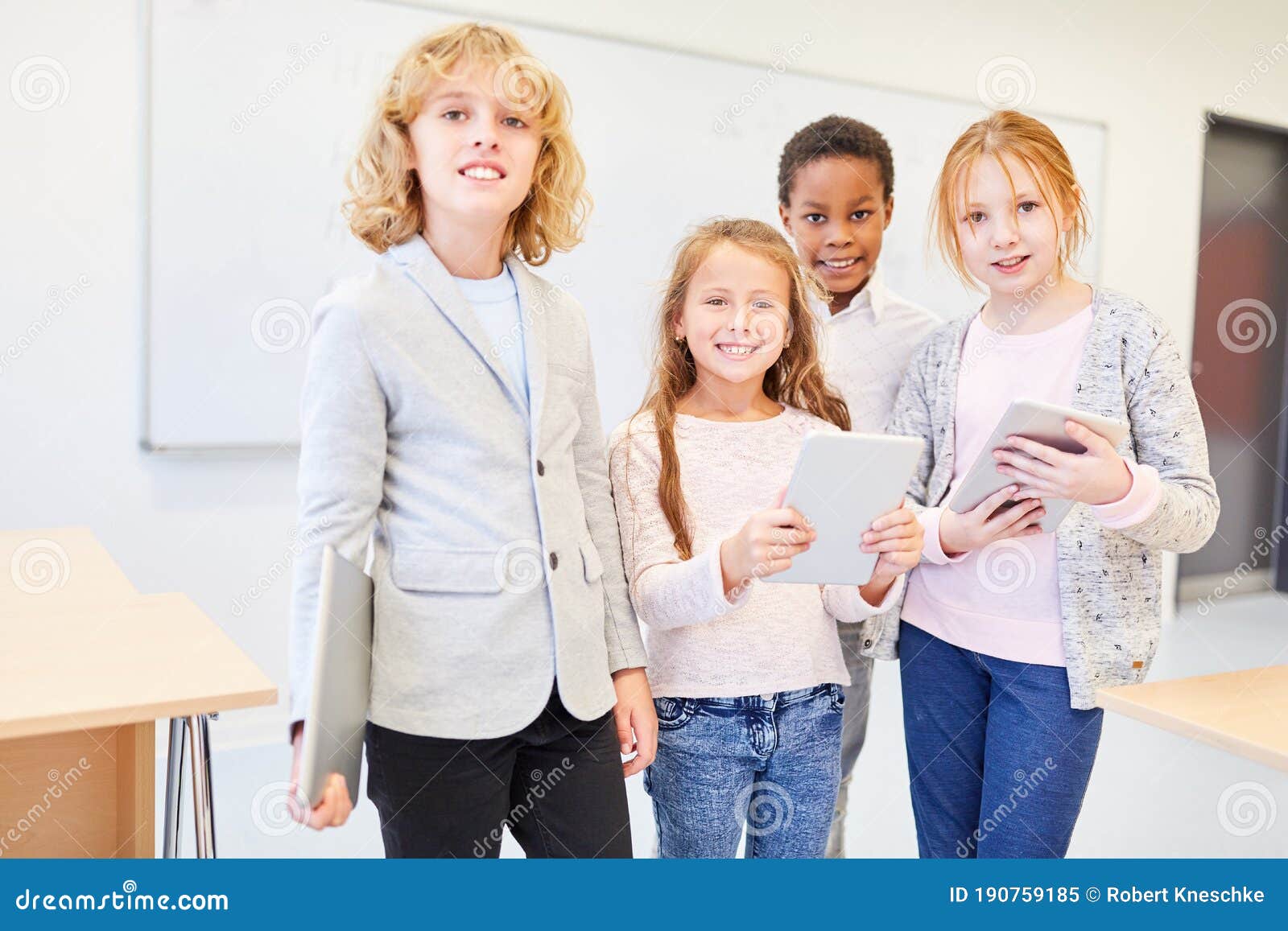 Student Group with Tablet Computer Stock Image - Image of primary ...
