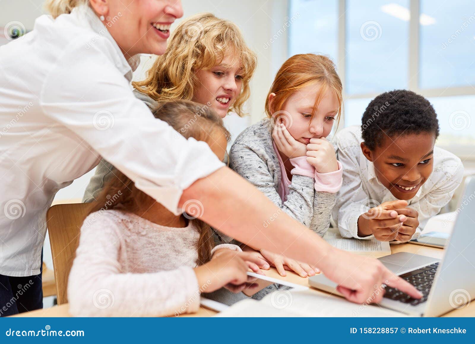 Student Group and Teacher at the Laptop Stock Image - Image of pupil ...