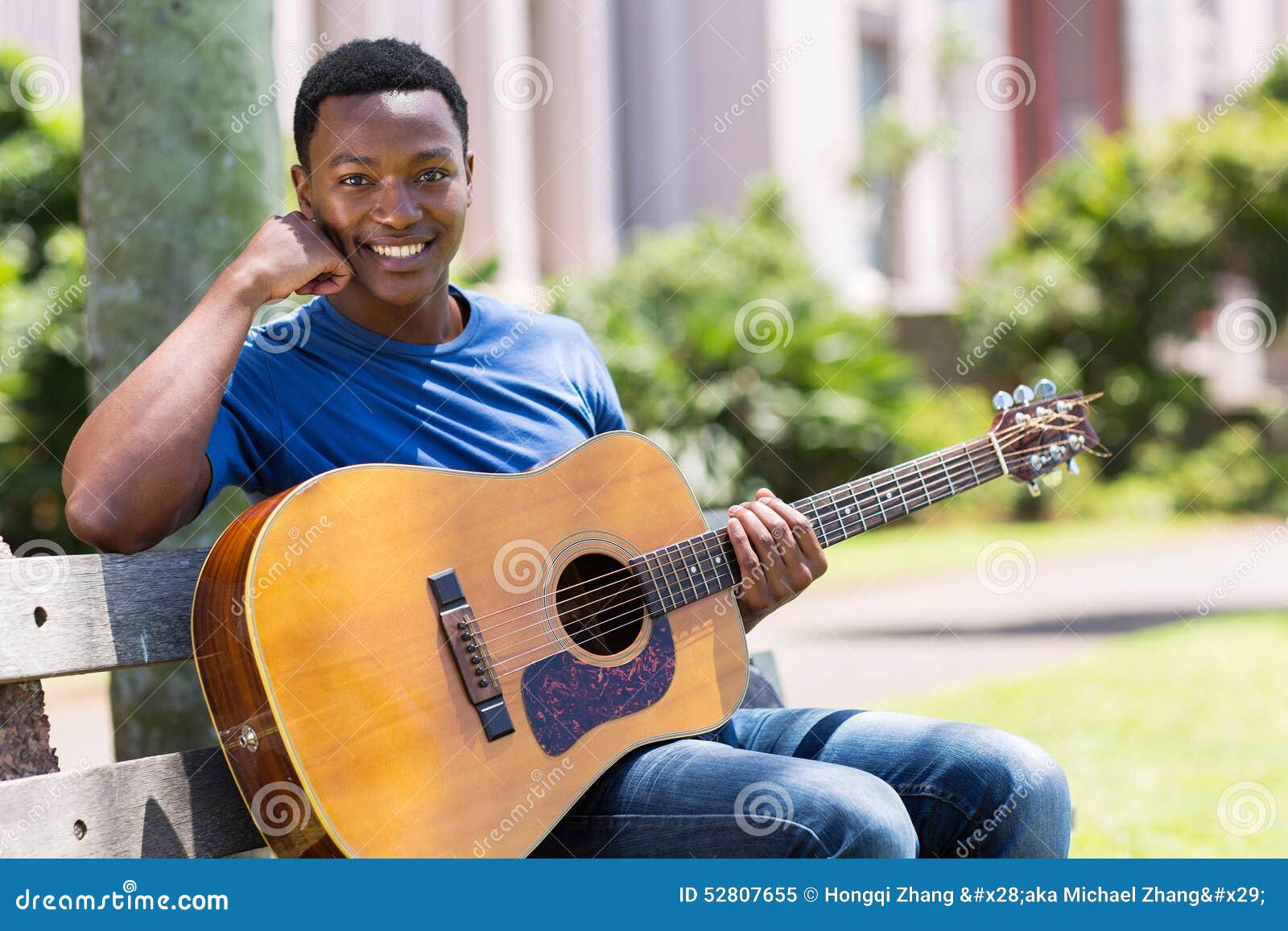 Student with Guitar Outdoors Stock Image - Image of good, education ...