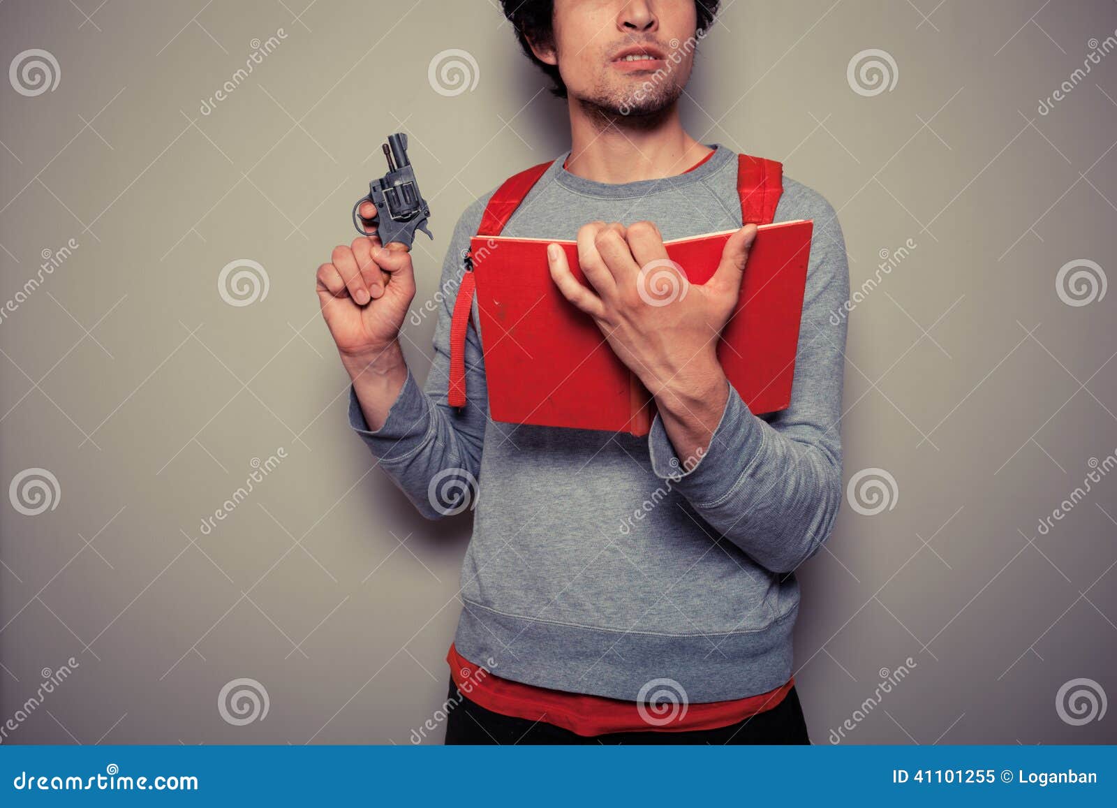 Student with gun and book stock image. Image of modern - 41101255