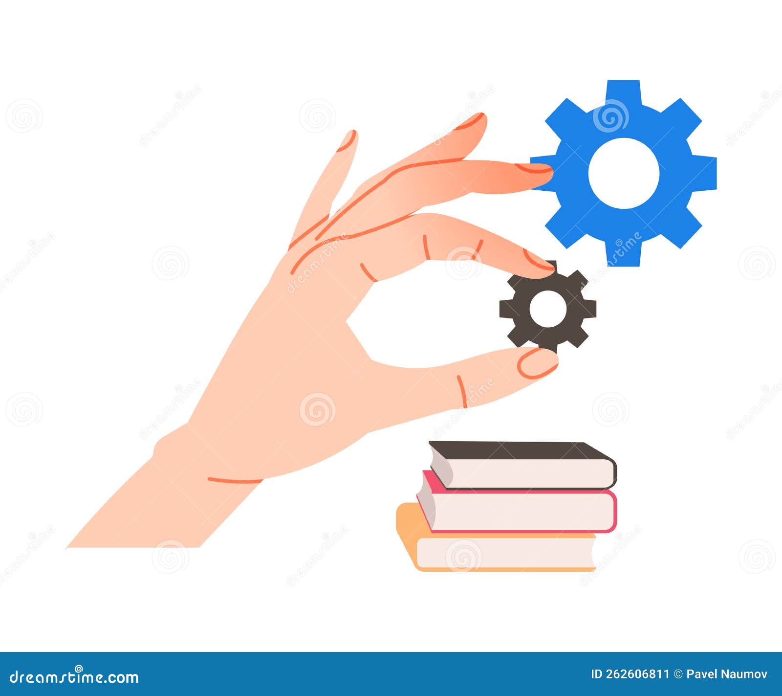 Student Hand with Cogwheel Near Pile of Books As Learning Multitasking ...