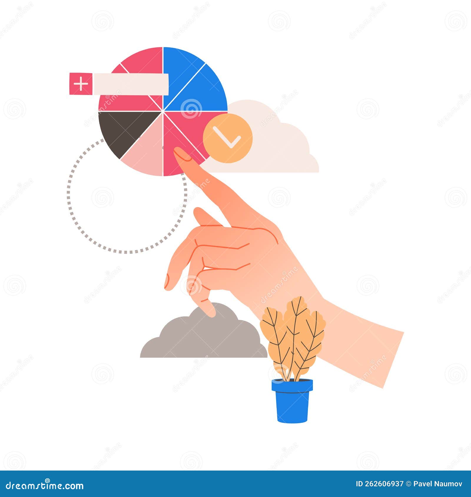 Student Hand with Pie Chart Near Houseplant As Learning Multitasking ...