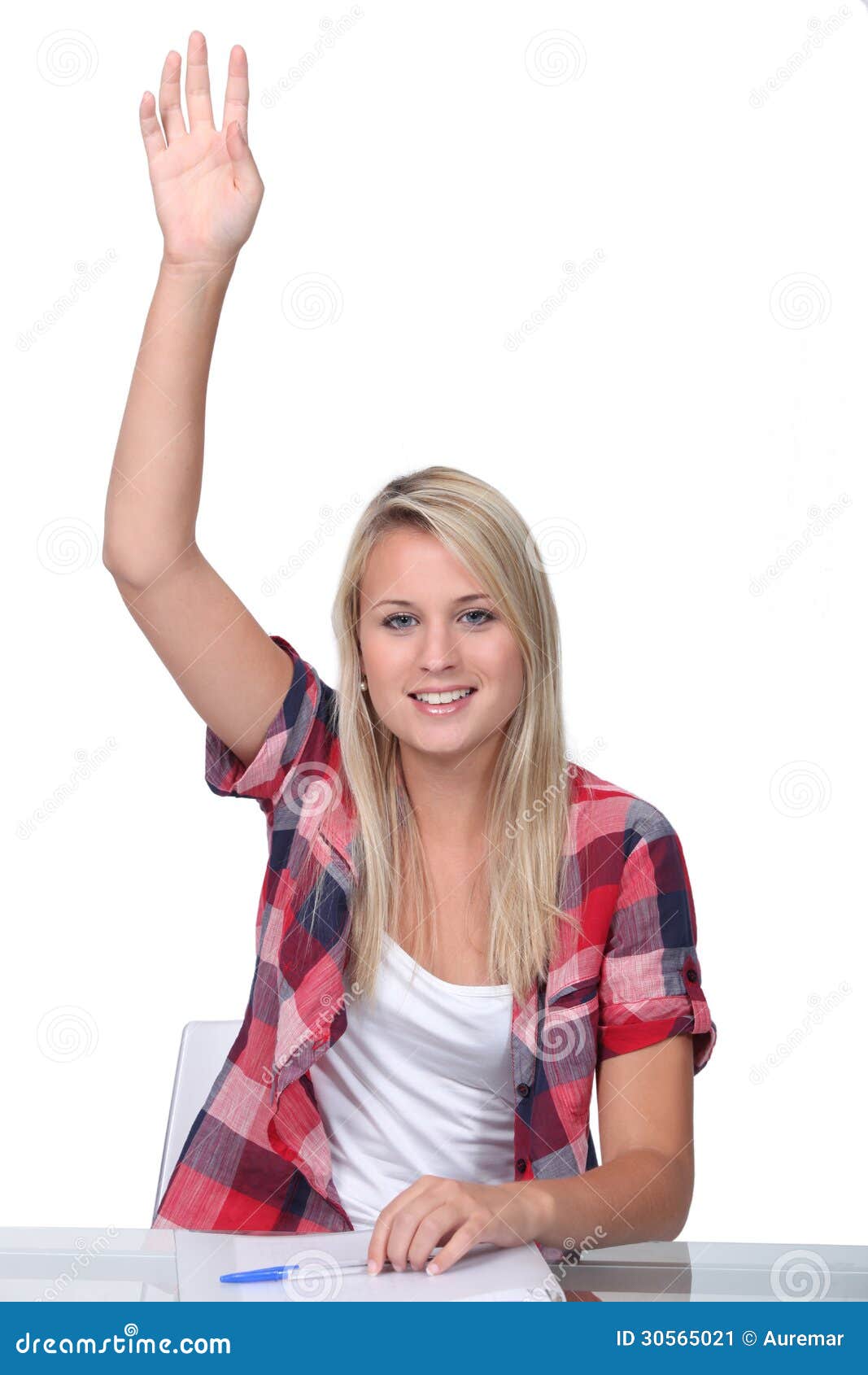 Student with hand up stock image. Image of smiling, class - 30565021