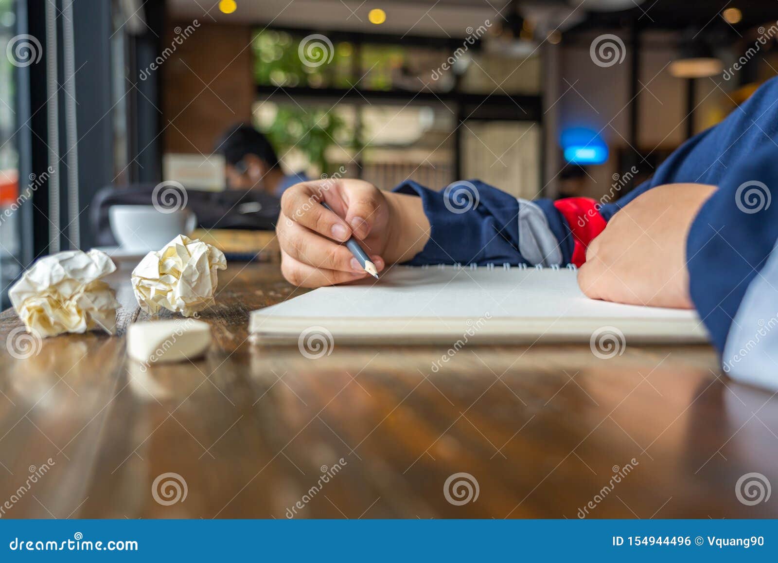 Student Hand Using Pencil Drawing on Sketchbook on Wooden Table Stock ...