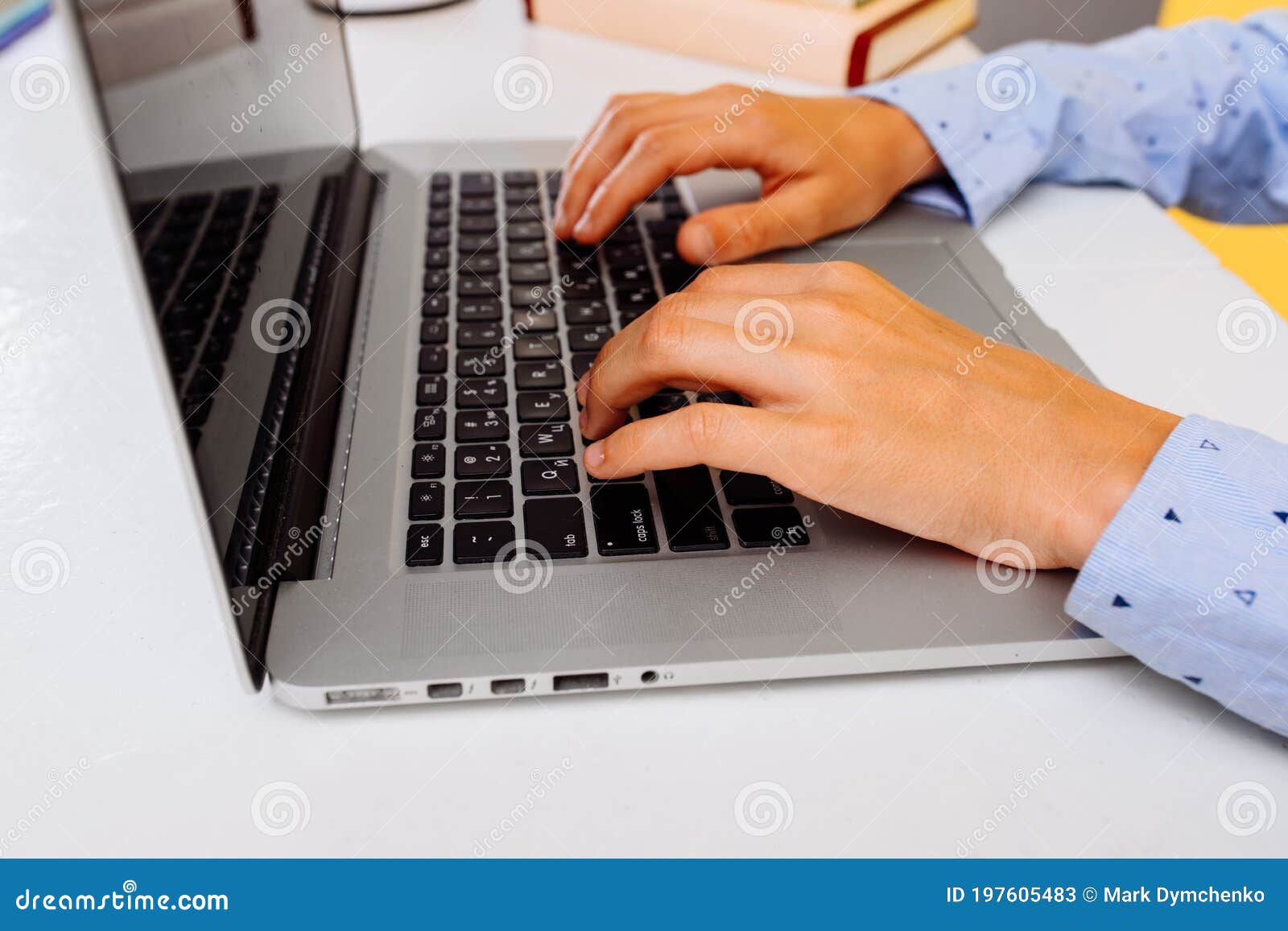 Student Hands Typing on the Laptop Keyboard, Doing Homework Stock Image ...