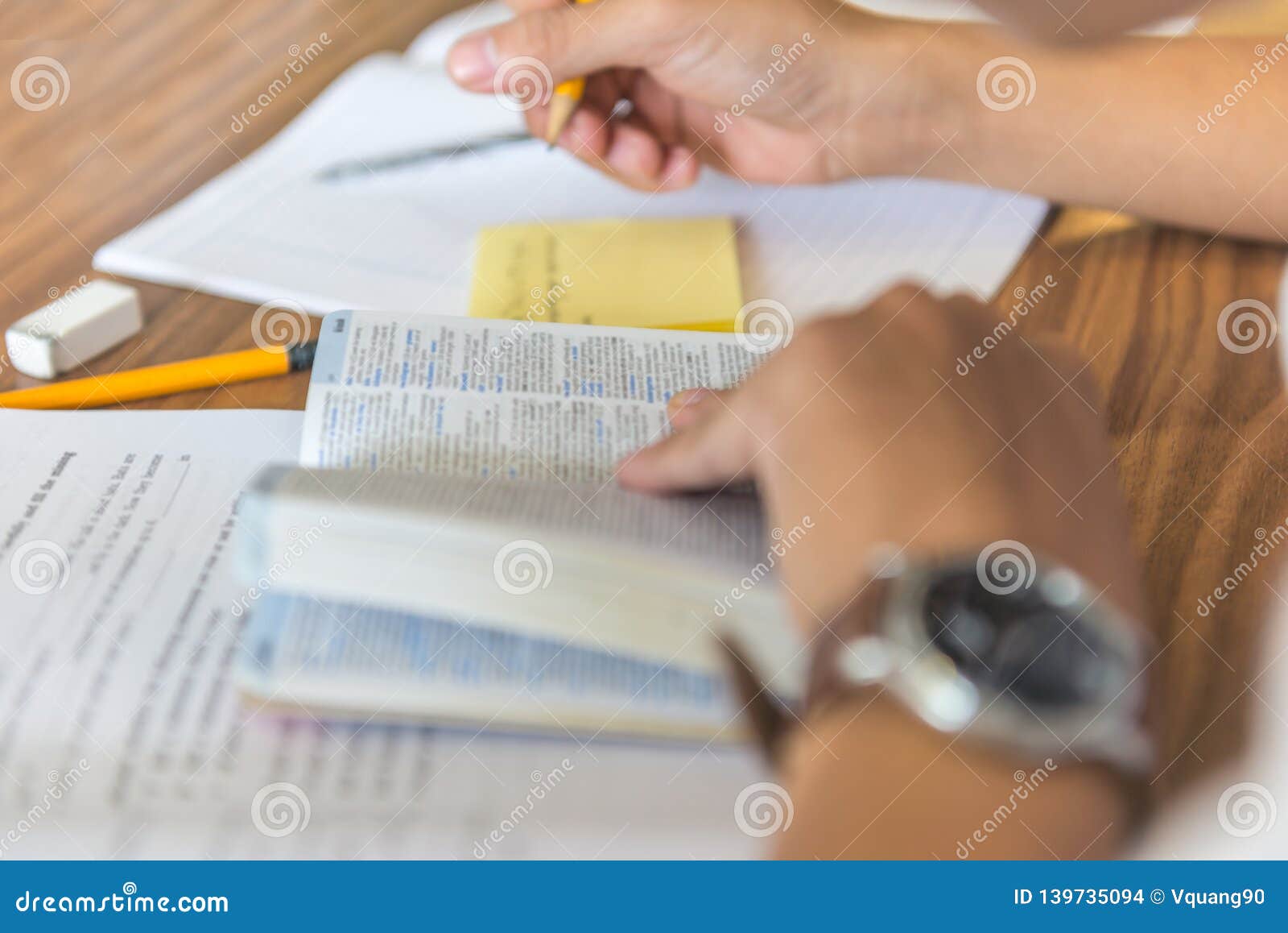 Student Hands Writing into Sticky Notes Stock Photo - Image of exercise ...