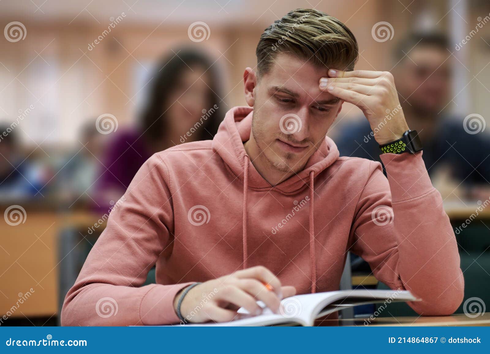 The Student Has a Headache in Class Stock Image - Image of homework ...